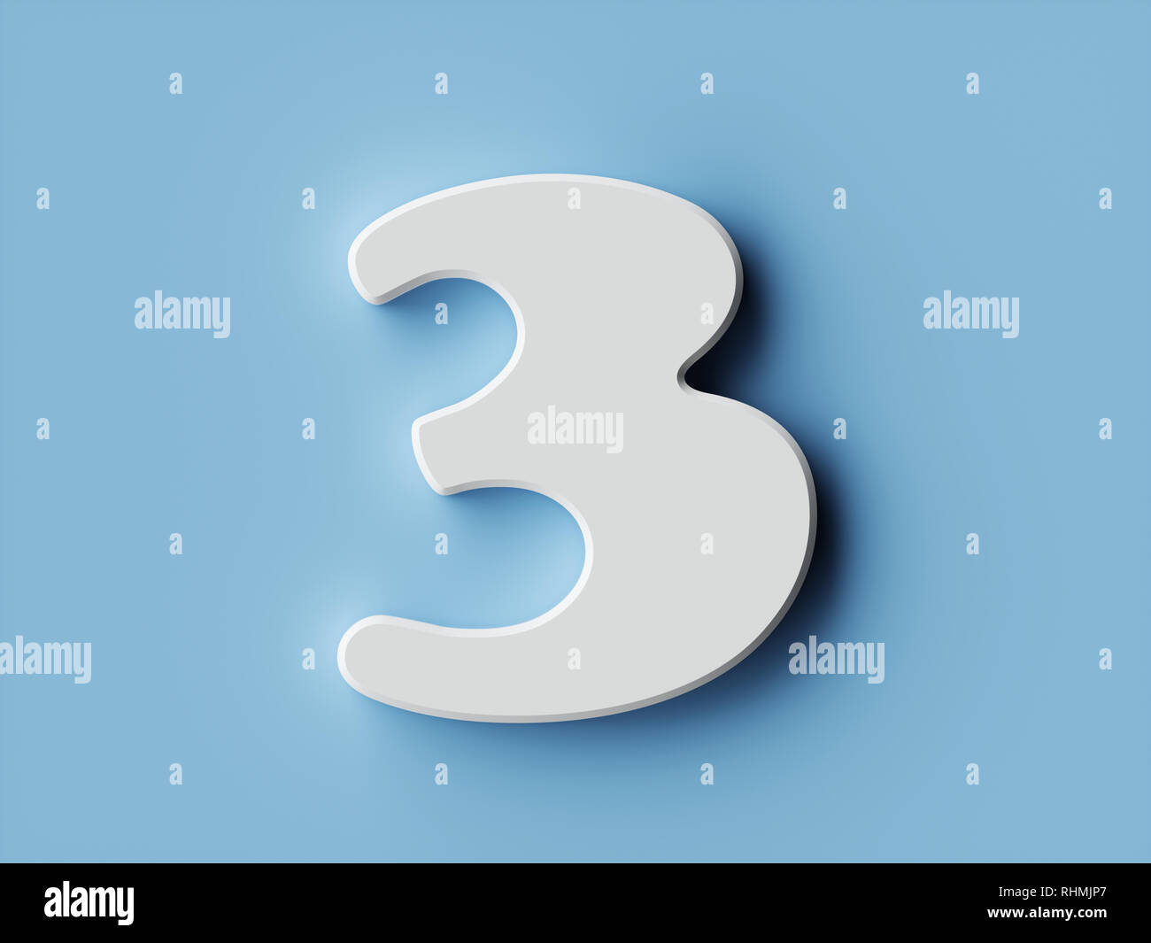 White paper digit alphabet character 3 three font. Front view number 3 ...