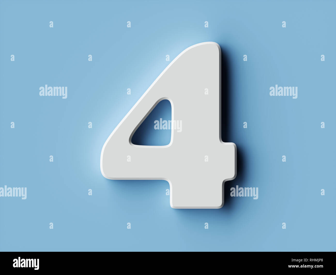 White paper digit alphabet character 4 four font. Front view number 4 ...