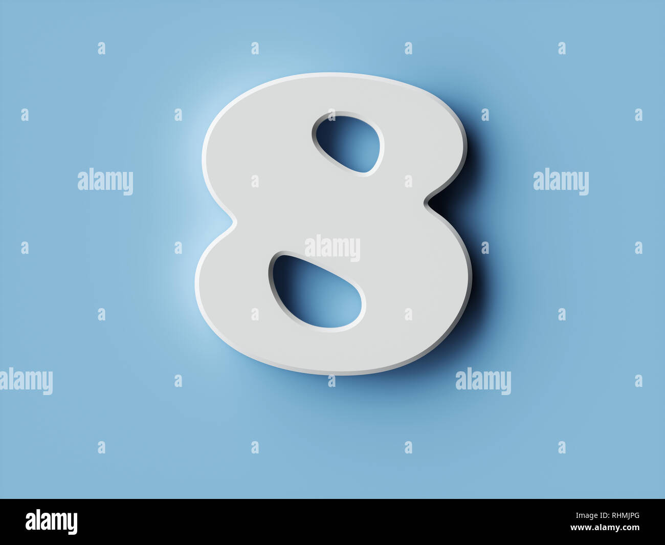 White paper digit alphabet character 8 eight font. Front view number 8 ...