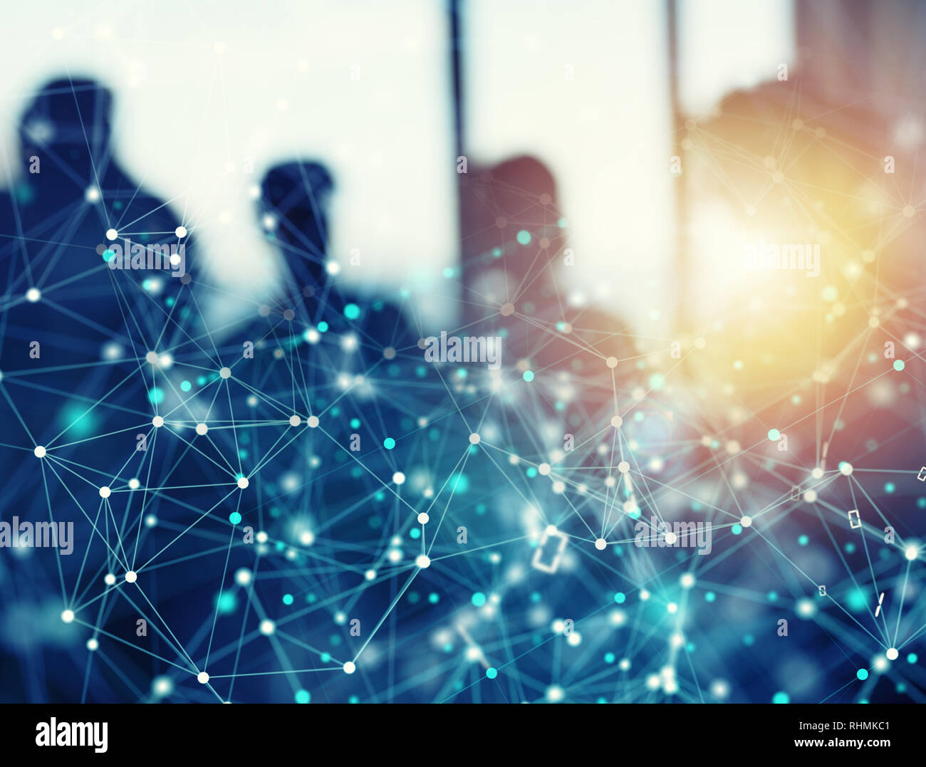 Abstract internet connection network background with silhouette of ...