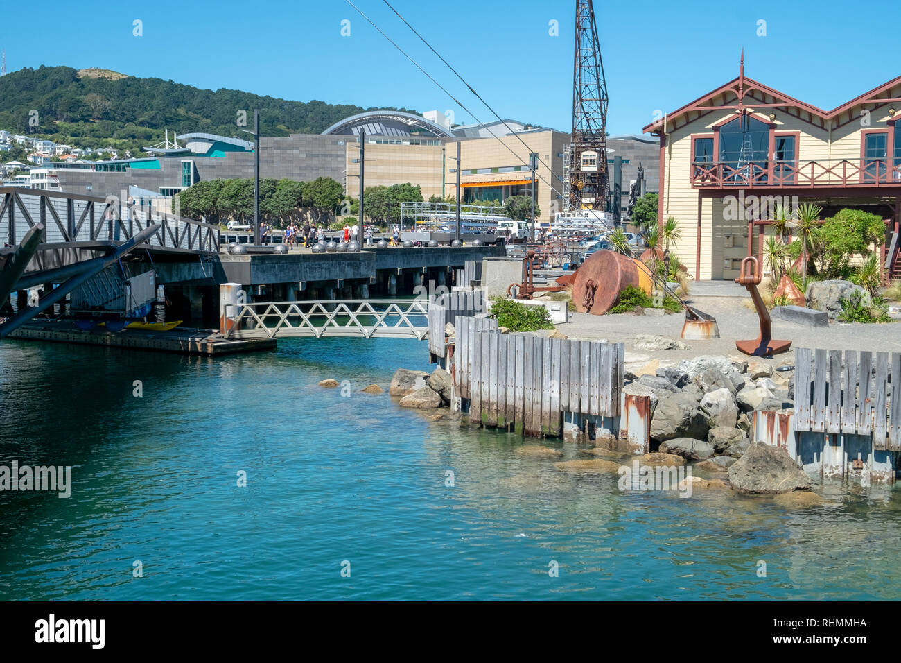 Wellington Waterfront, people kayaking in the harbour. Wellington, New ...