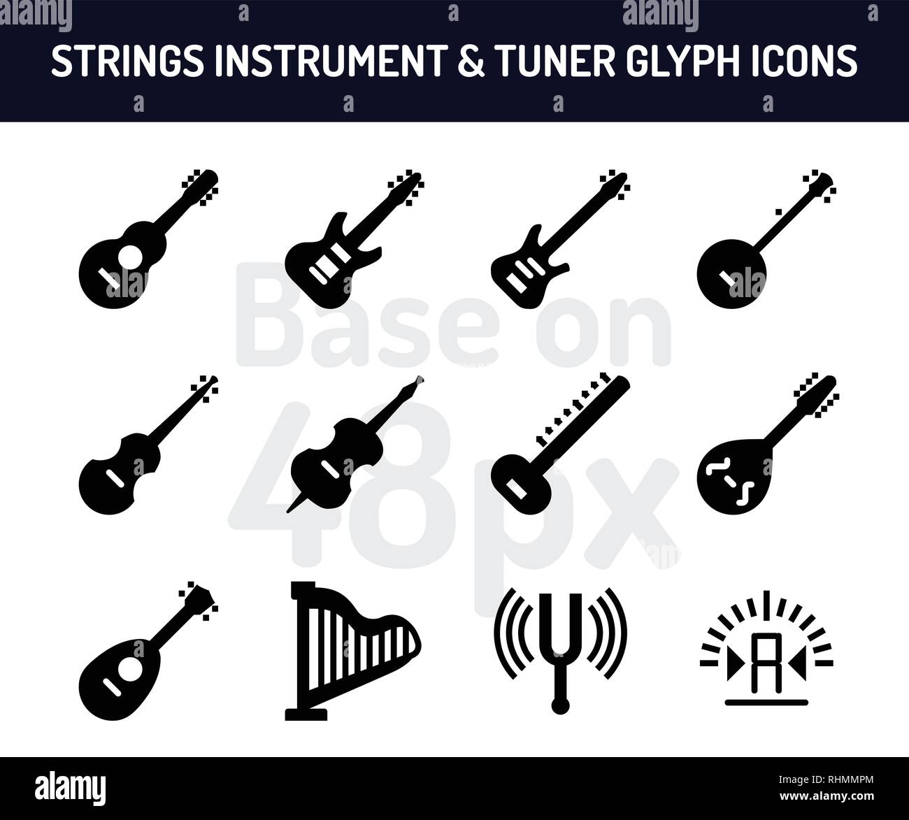 String instrument icon set. Solid icons base on 48 pixel with pixel ...
