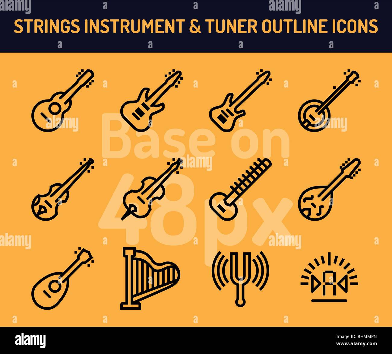 String instrument icon set. Outline icons base on 48 pixel with pixel ...