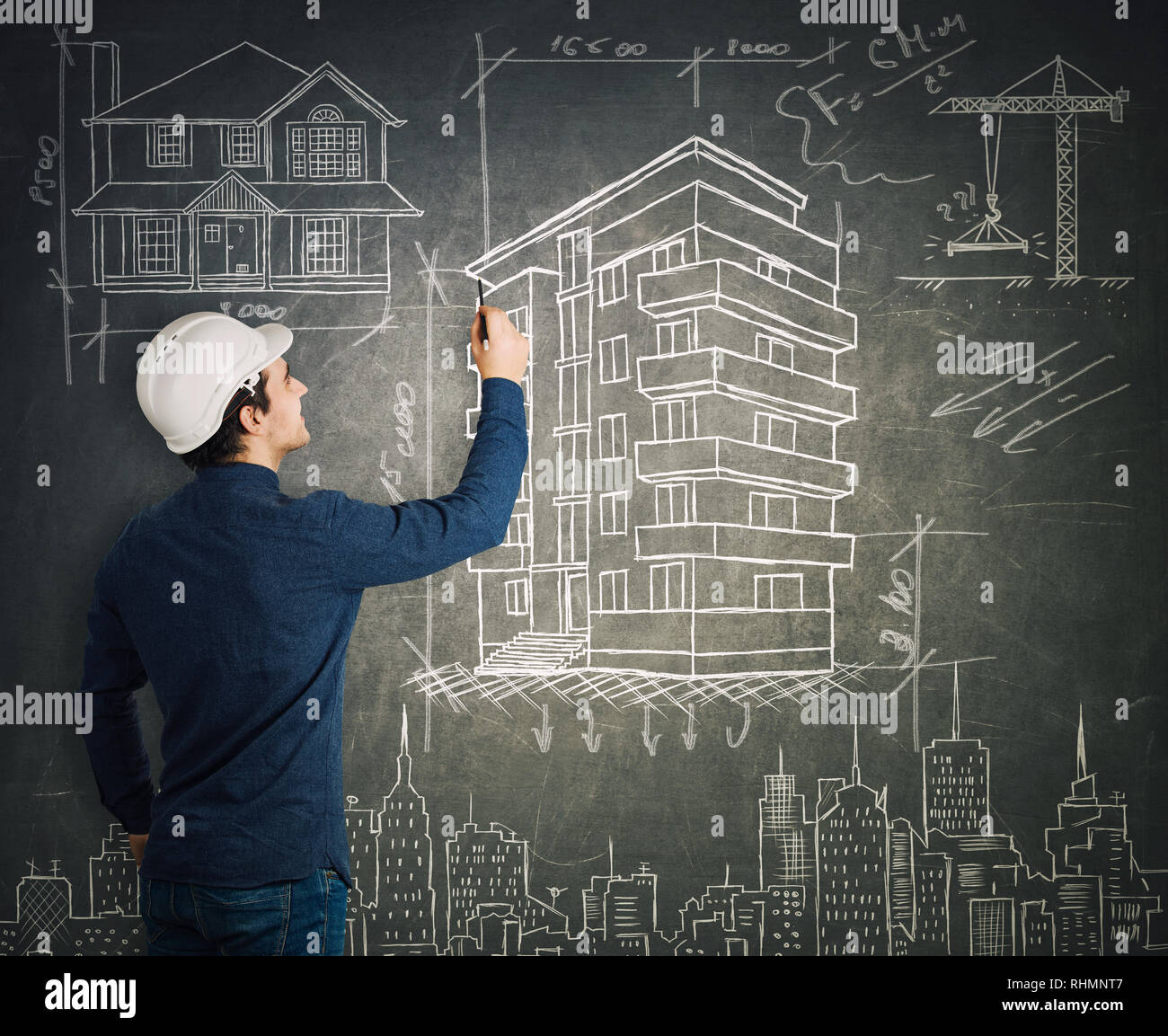 Engineer man building city drawing hi-res stock photography and images ...