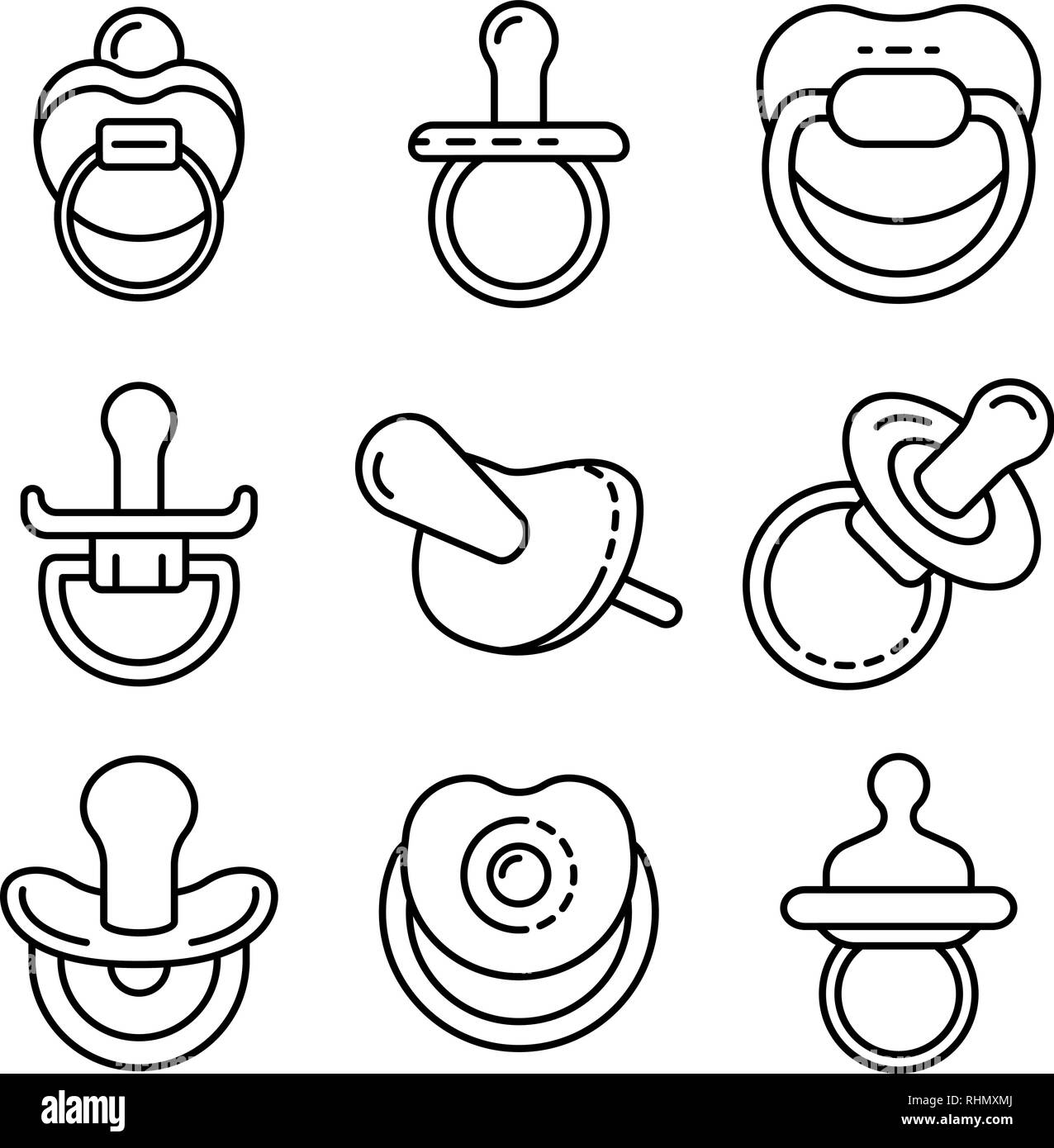 Pacifier icons set, outline style Stock Vector Image & Art - Alamy