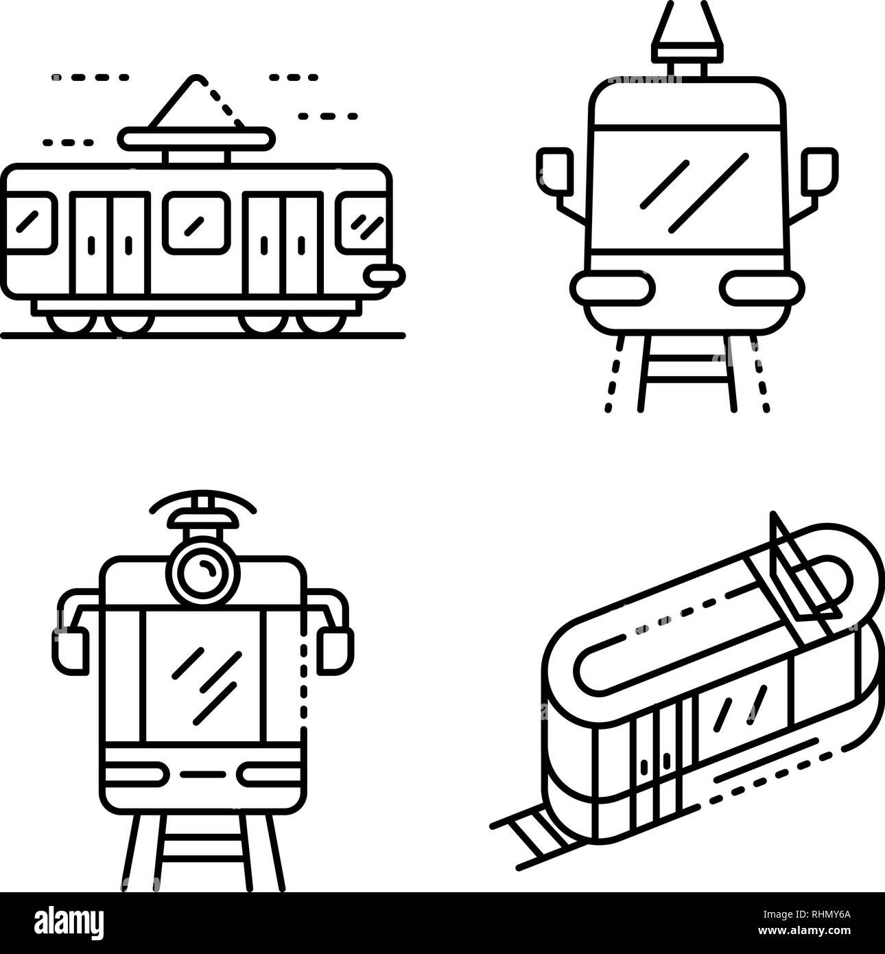 Tram car icons set Black and White Stock Photos & Images - Alamy