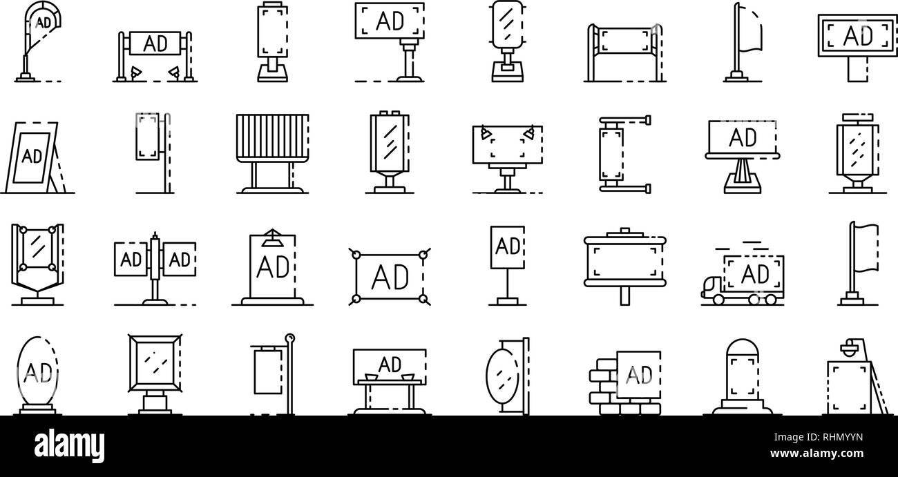 Outdoor advertising icons set, outline style Stock Vector Image & Art ...