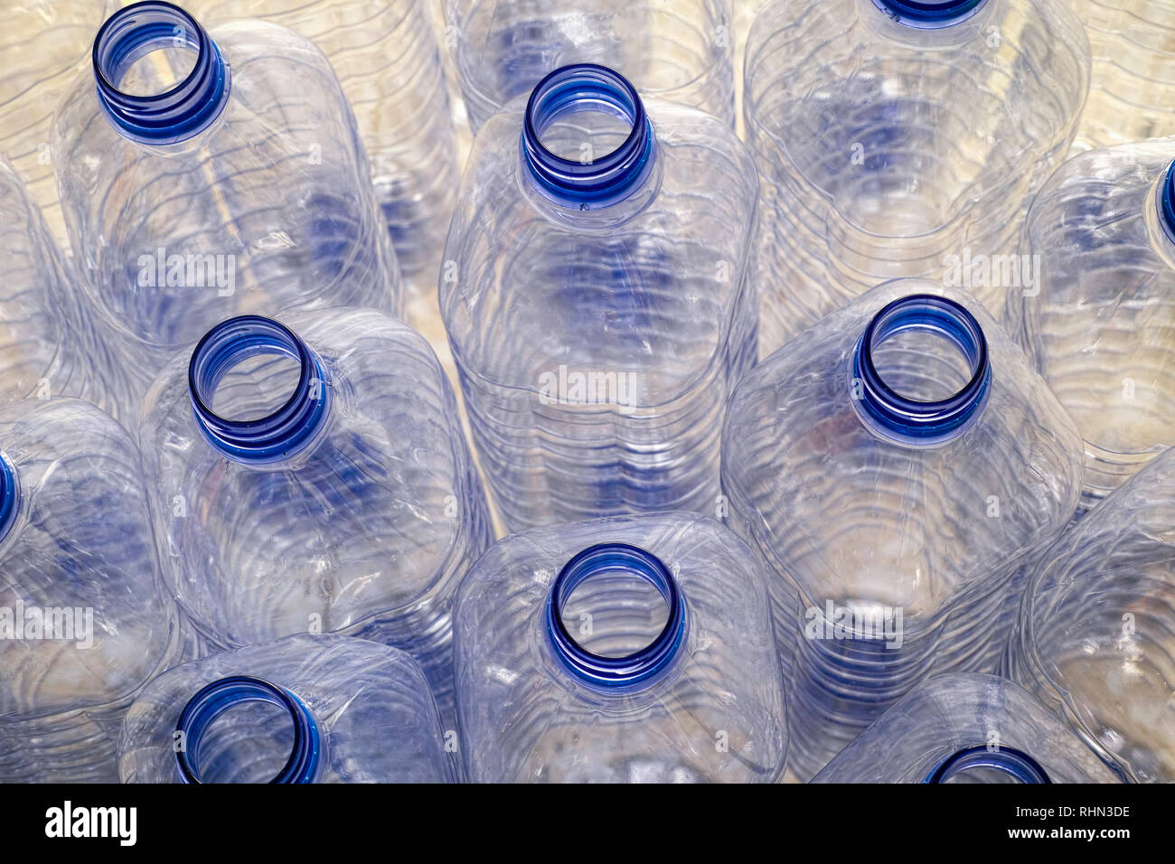 A lot of empty plastic bottles. Top view. Close-up Stock Photo - Alamy