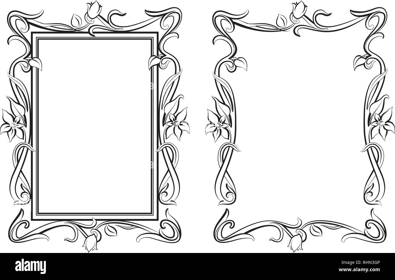 Decorative floral modern style frames. Hand drawn outline vector image ...