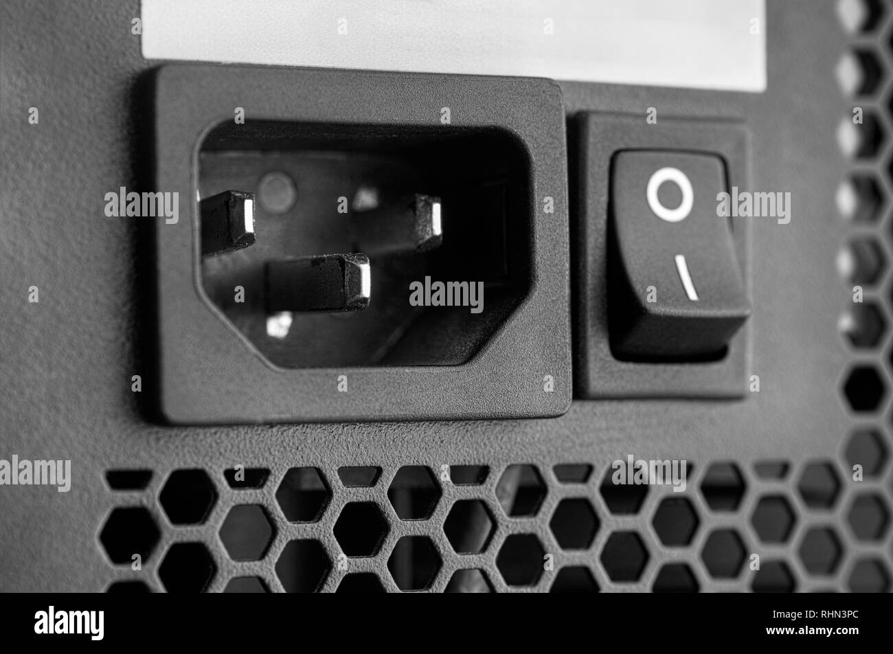 Close-up shot of PC Power Supply. Black and white Stock Photo - Alamy