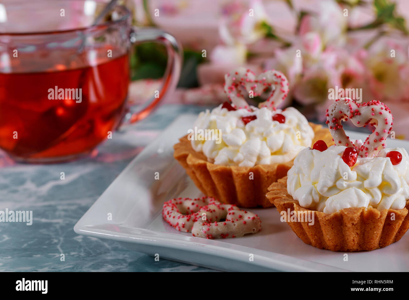 Red heart sweet cupcakes with decorations for Valentines day Stock ...