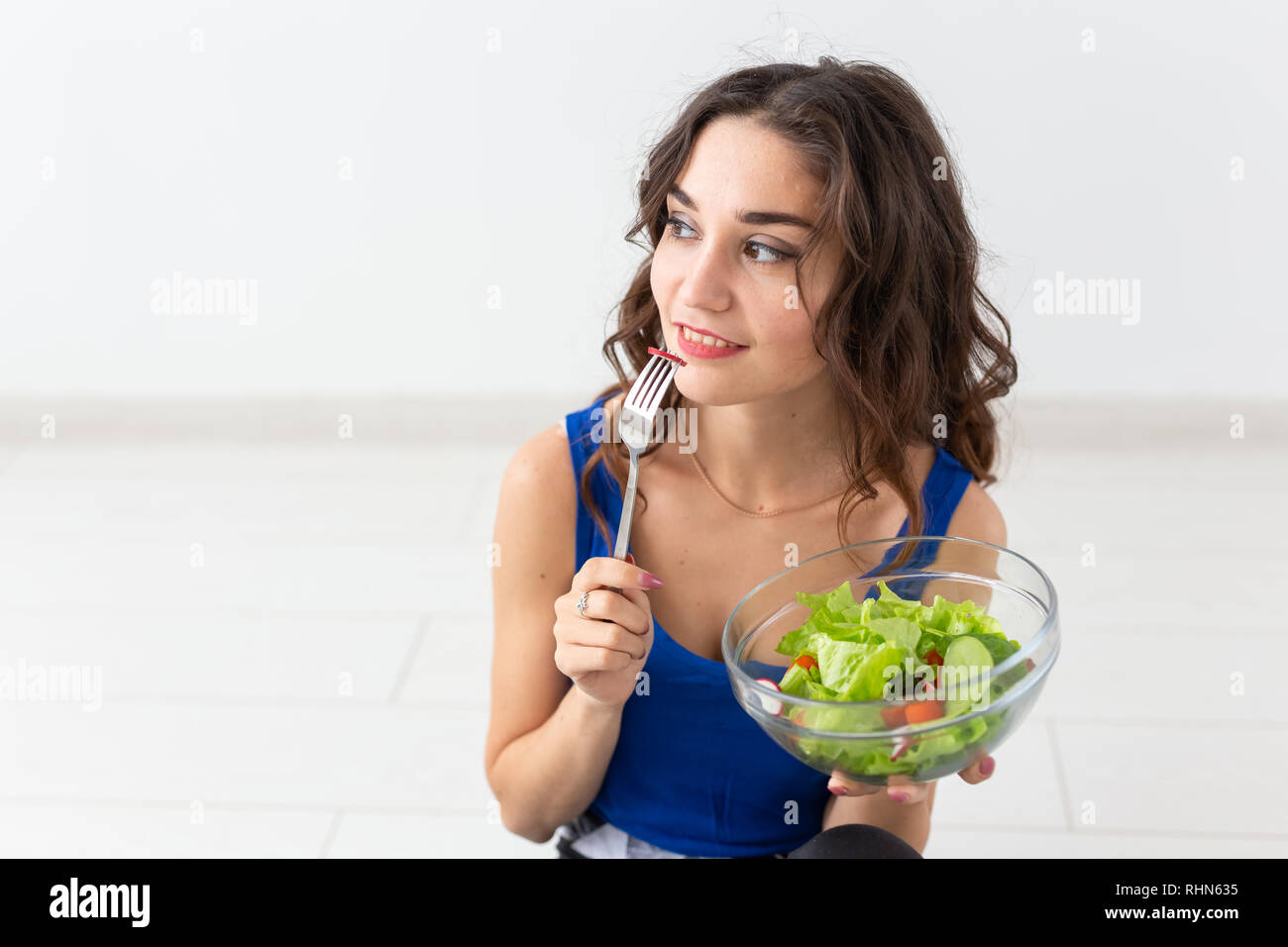 People, healthy lifestyle and fitness concept - Beautiful woman after ...