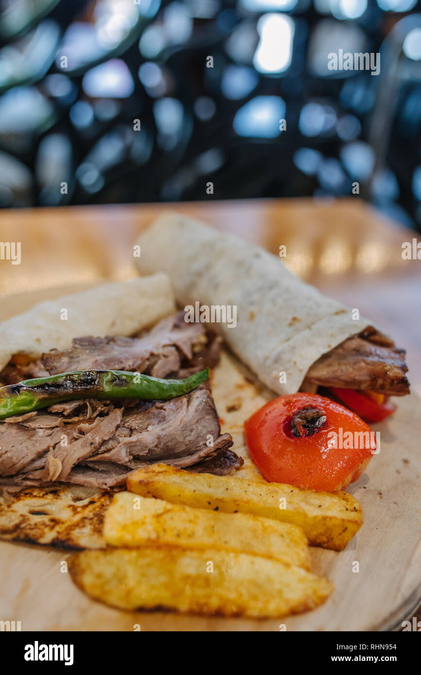 Turkish Doner Kebab wrap, Shawarma or Gyros. Traditional Turkish Doner ...