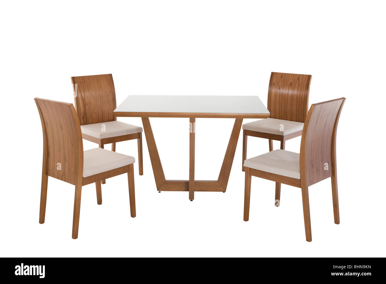 Table and four chairs on white background Stock Photo - Alamy