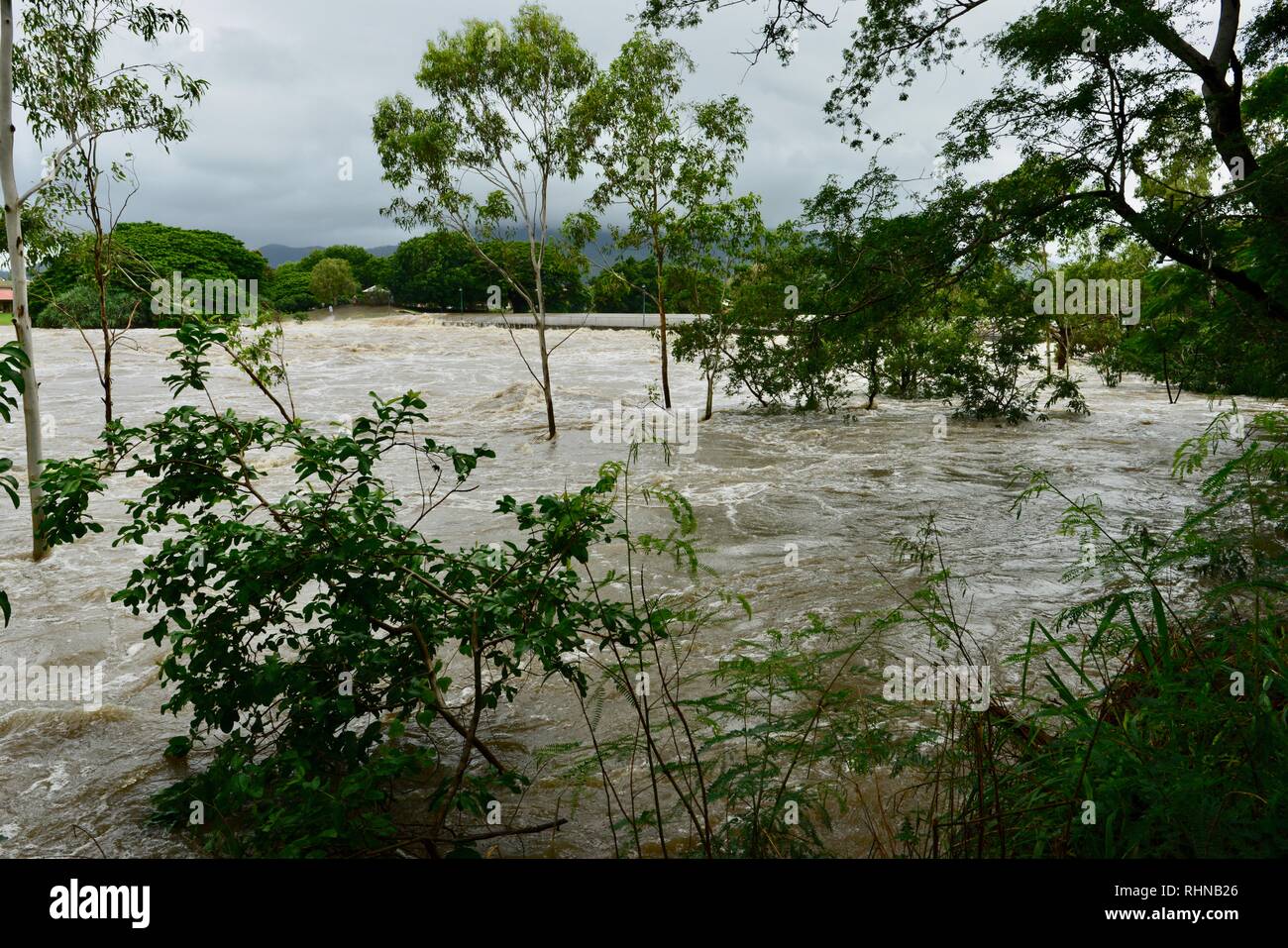 Ross river eroding the banks as flood water rage, Queensland, Australia ...