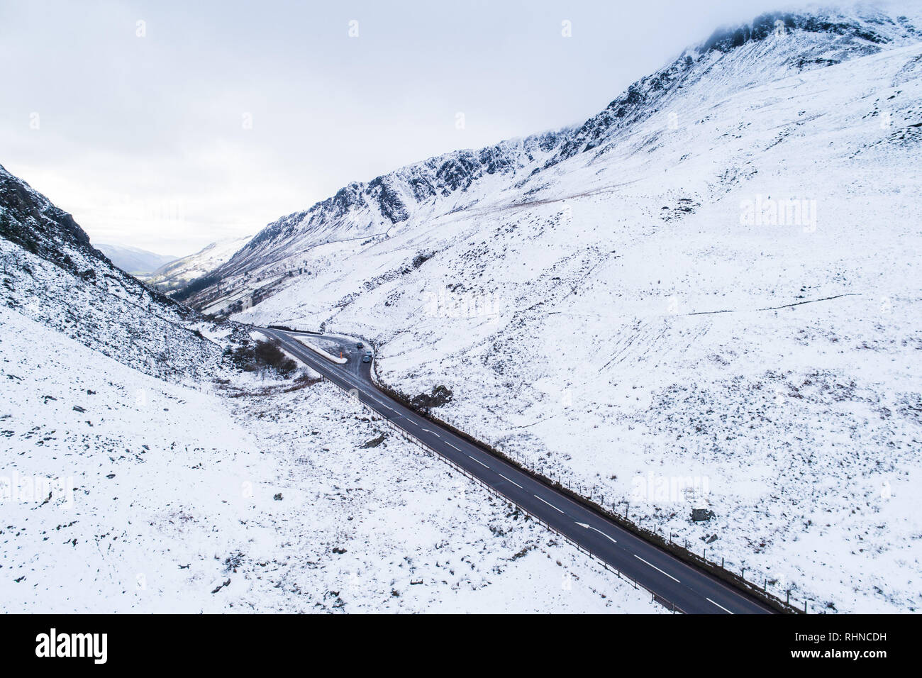 Snowdonia, Wales. 3 february 2019. UK Weather - An aerial view of the ...