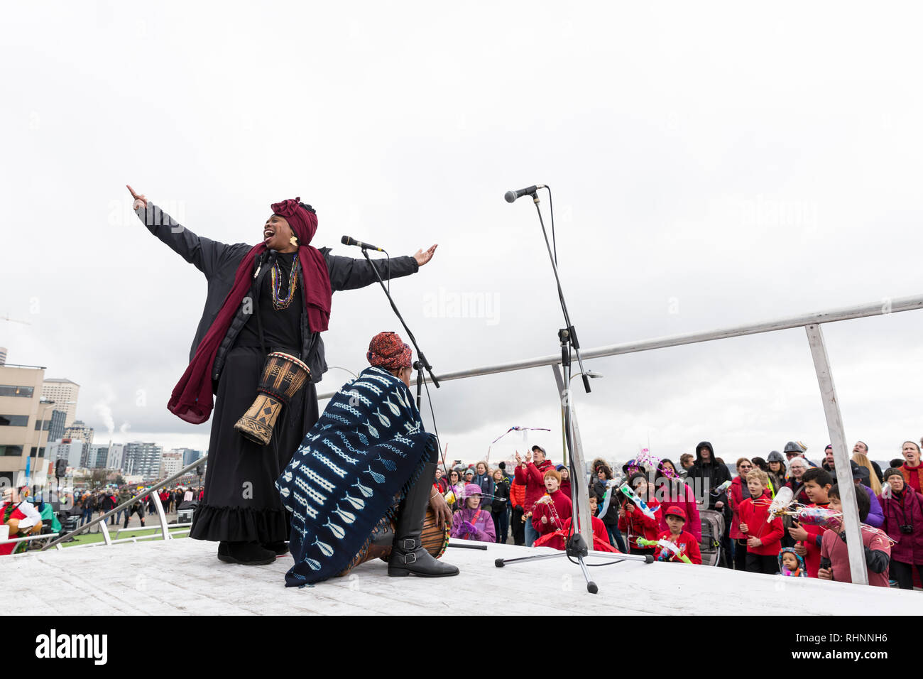 Seattle, Washington, USA. 2nd February, 2019. Performers entertain ...