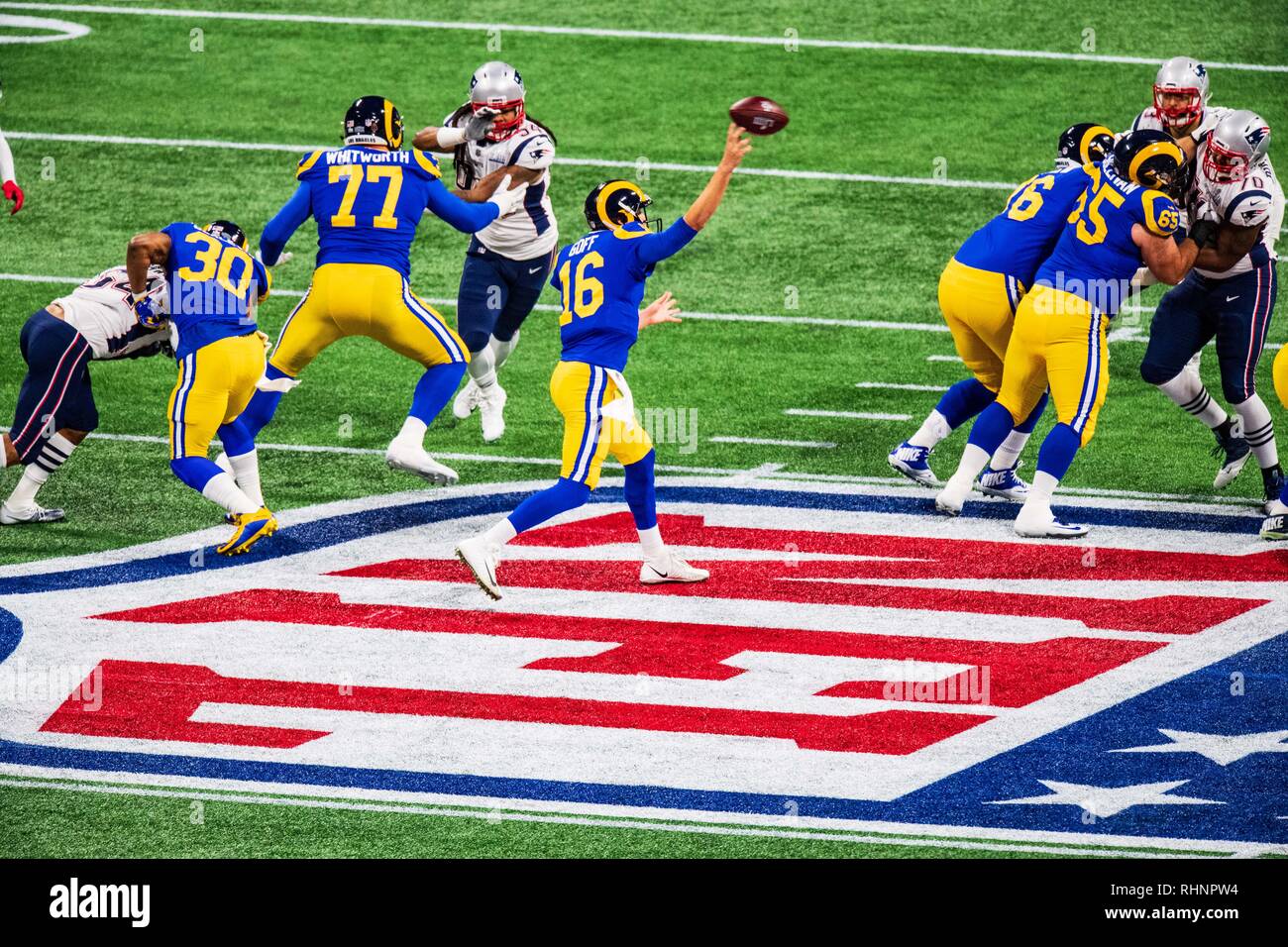 Atlanta, Georgia, USA. 03rd Feb, 2019. Los Angeles Rams quarterback ...