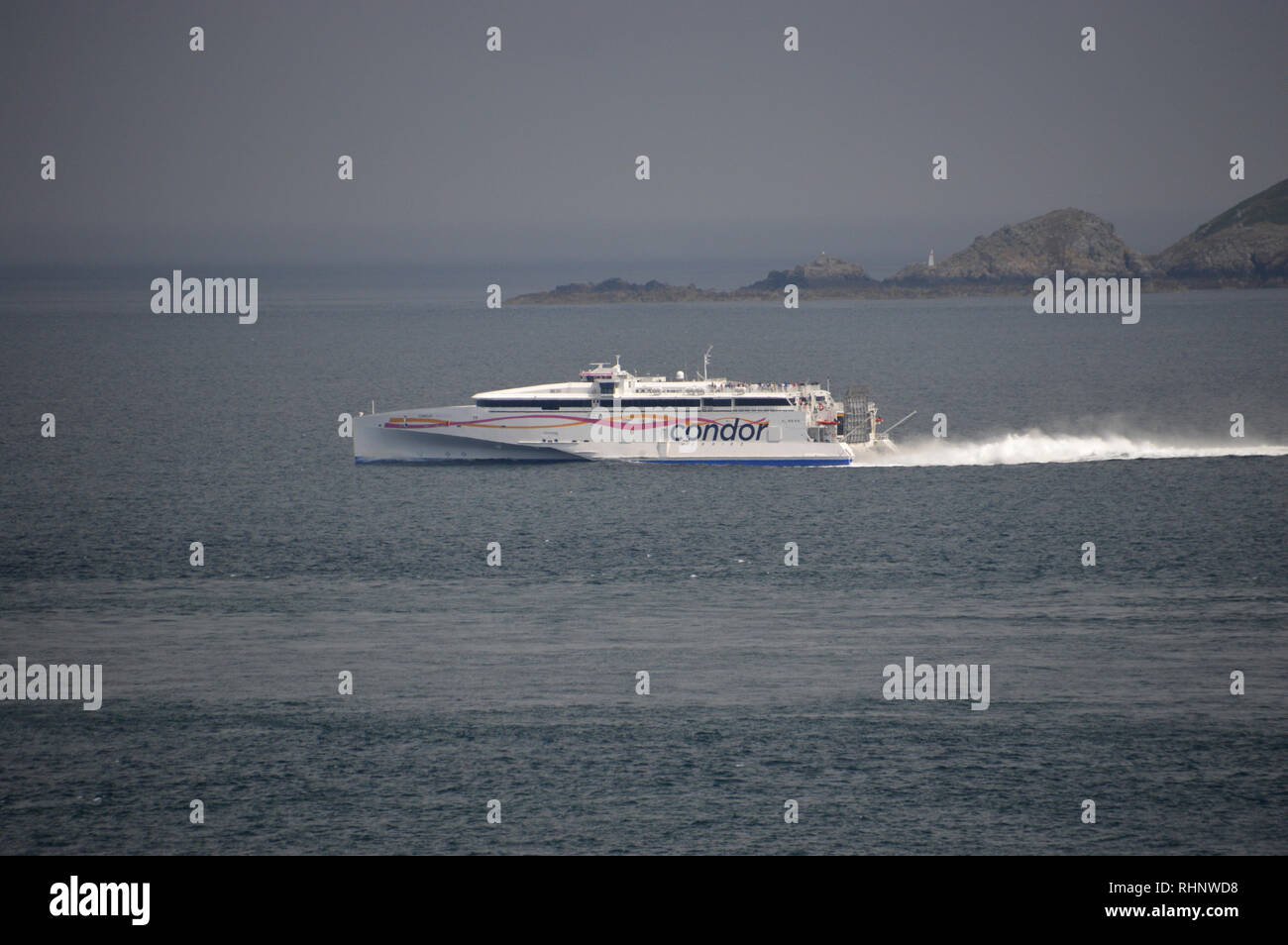 The Condor High-speed Trimaran Car Ferry 'Liberation' Passing Between Herm and Sark from the ...