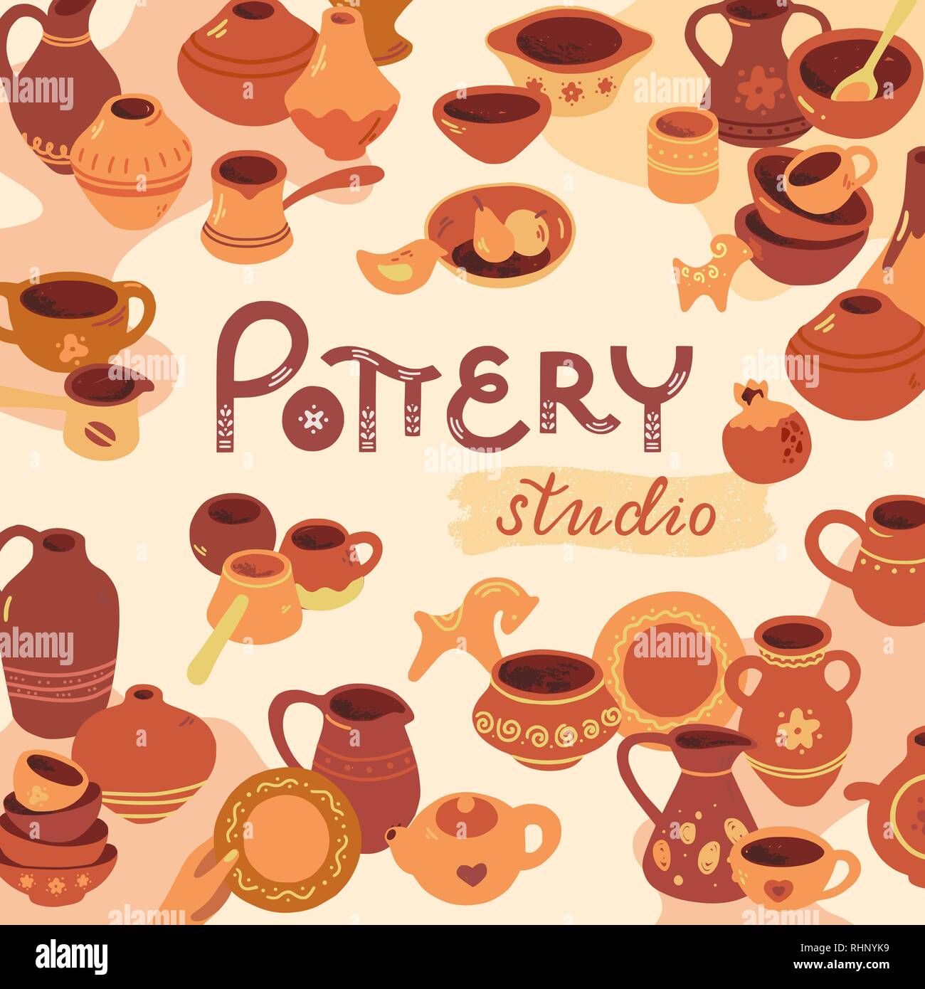 Pottery workshop, ceramics classes banner illustration. Vector line ...