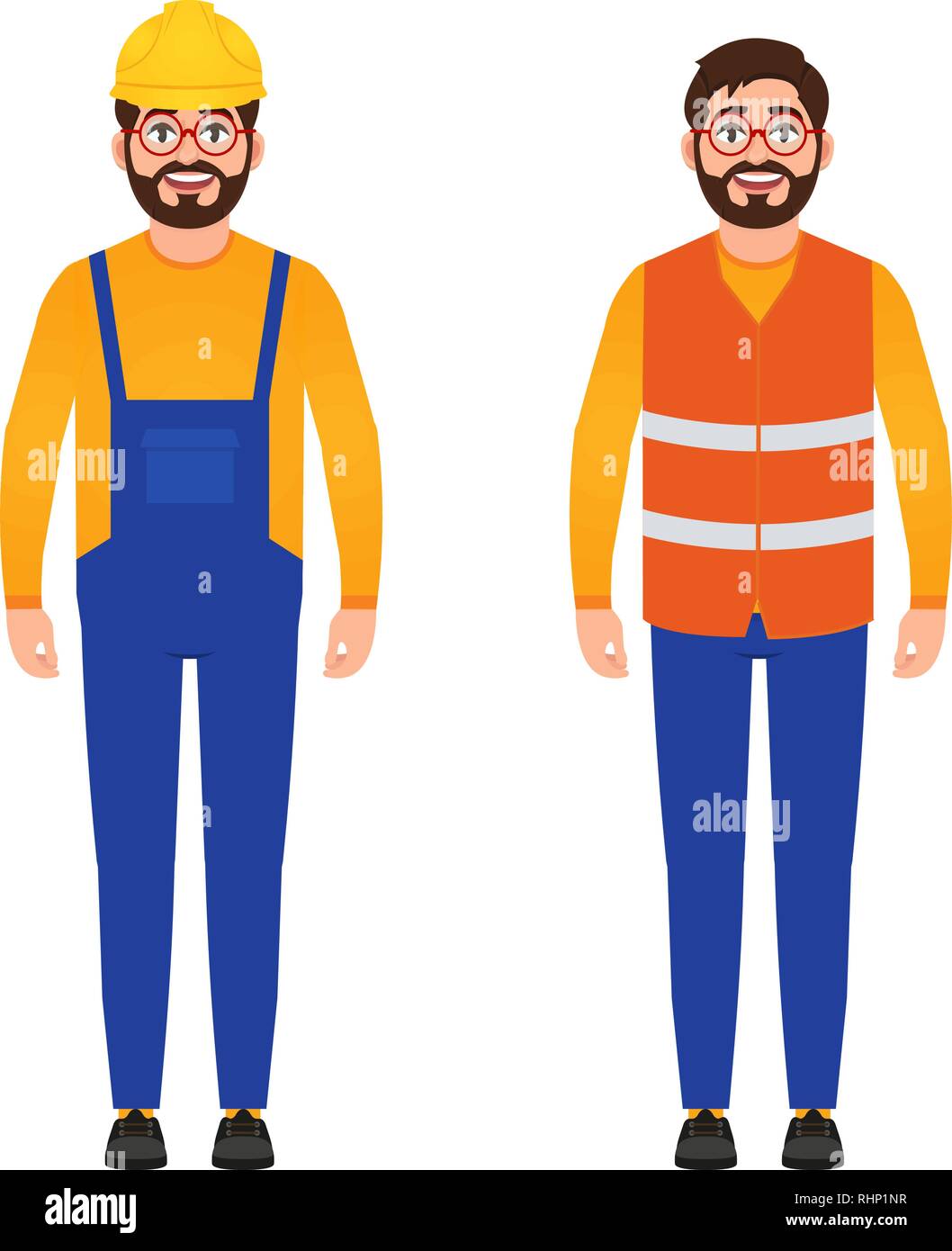 Happy builder, bearded man dressed in construction uniform, building ...