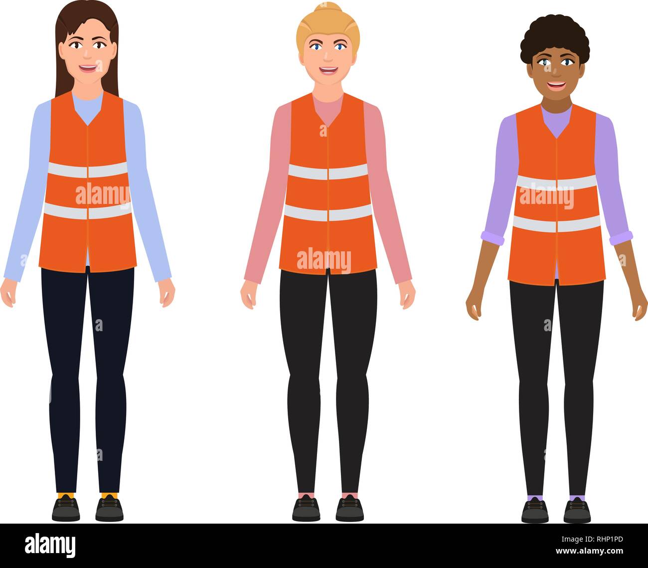 Women in reflective vests, female professions, characters in a cartoon ...