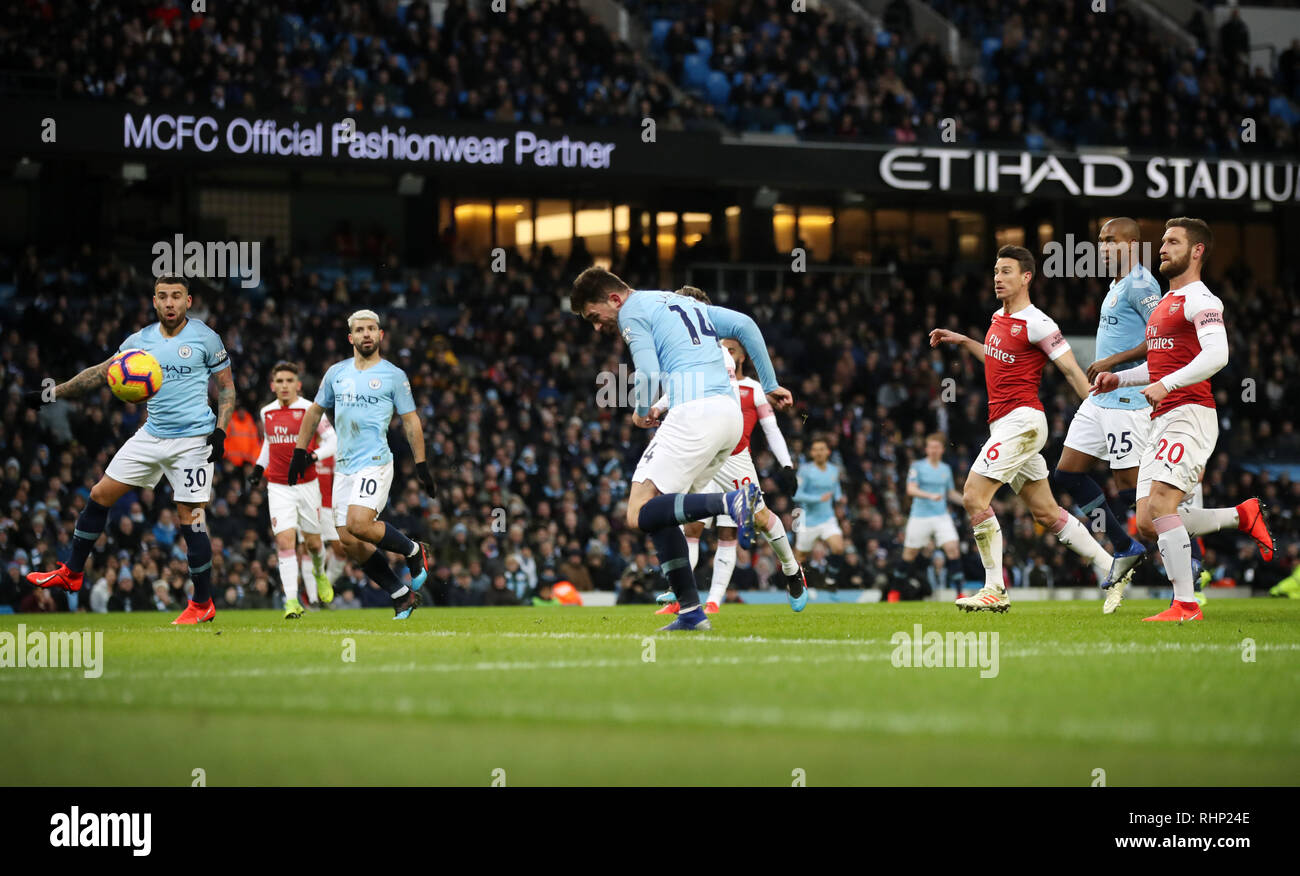 Manchester City's Aymeric Laporte (centre) is caught offside during the ...