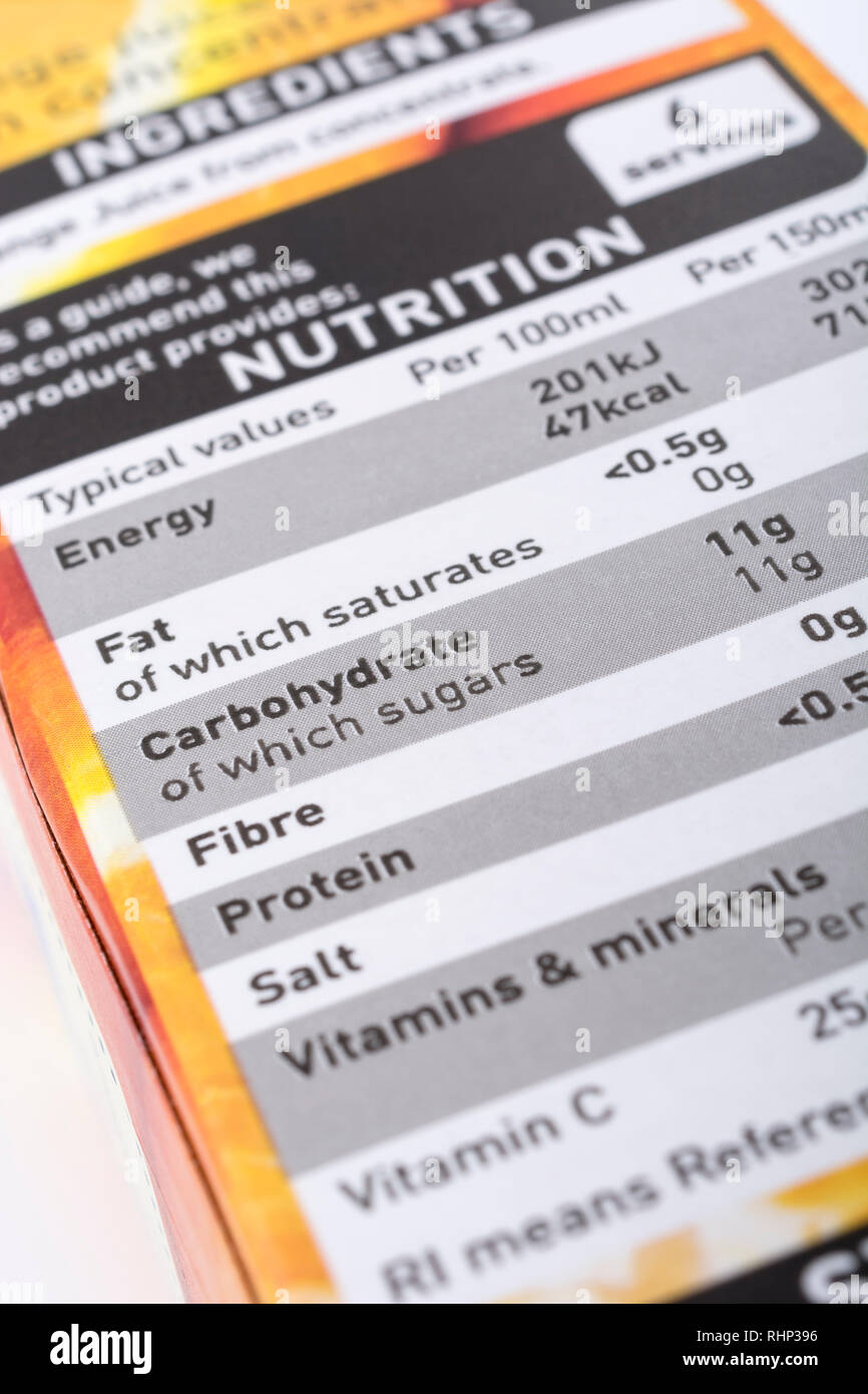 ASDA orange juice nutrition label - showing sugar / carbohydrate ...