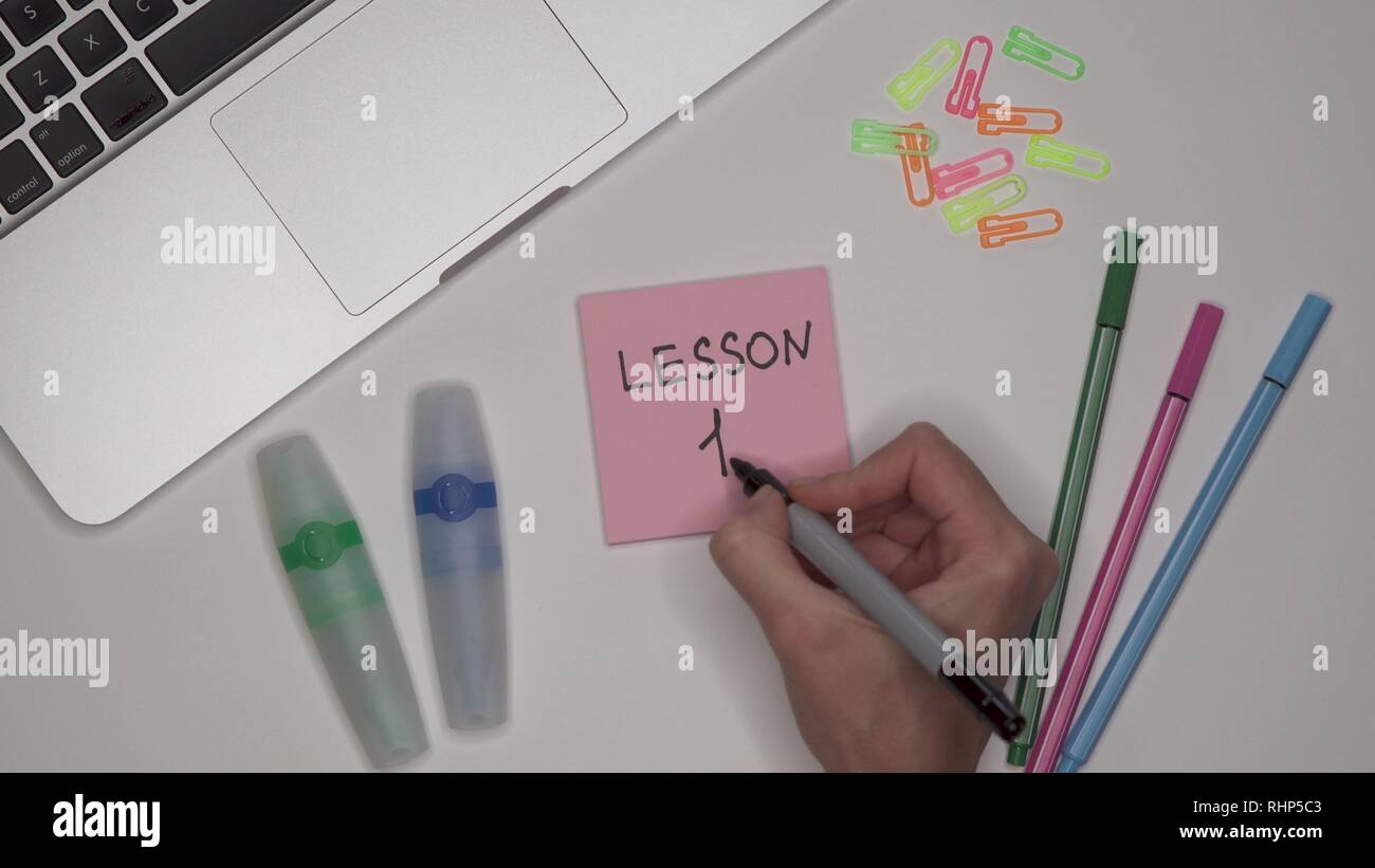Sticky notes pen laptop table adhesive note hi-res stock photography ...