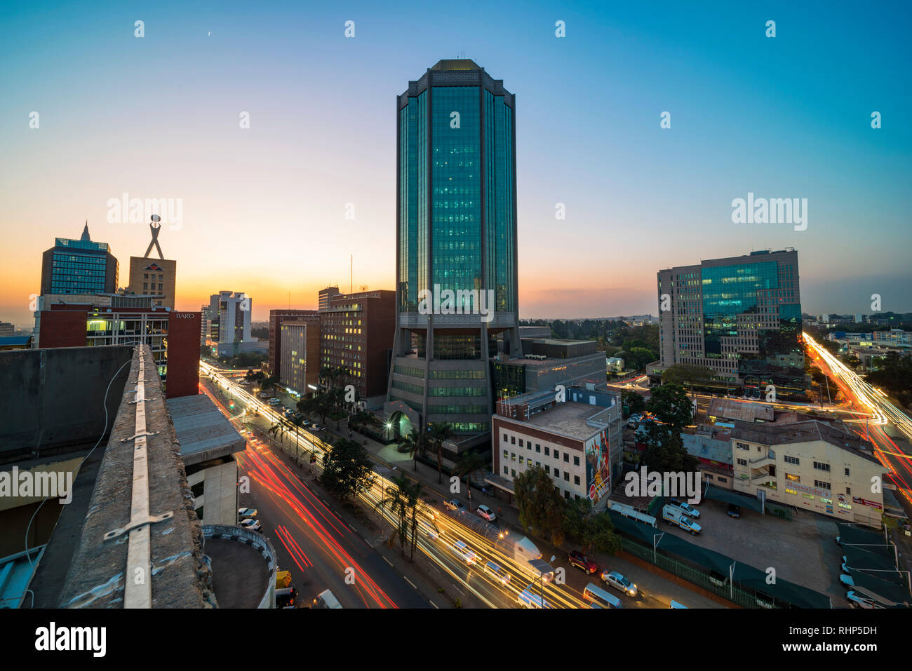 Zimbabwe's Reserve Bank seen in the glow of sunset, Harare Stock Photo ...