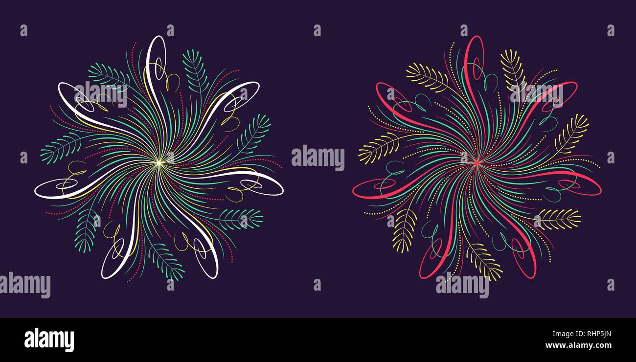 Floral flourish ornament in calligraphic style with 7 repeating rays ...