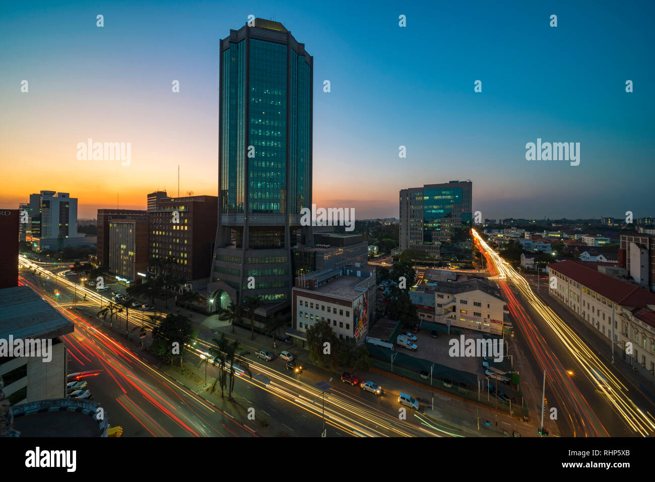 Zimbabwe's Reserve Bank seen in the glow of sunset, Harare Stock Photo ...