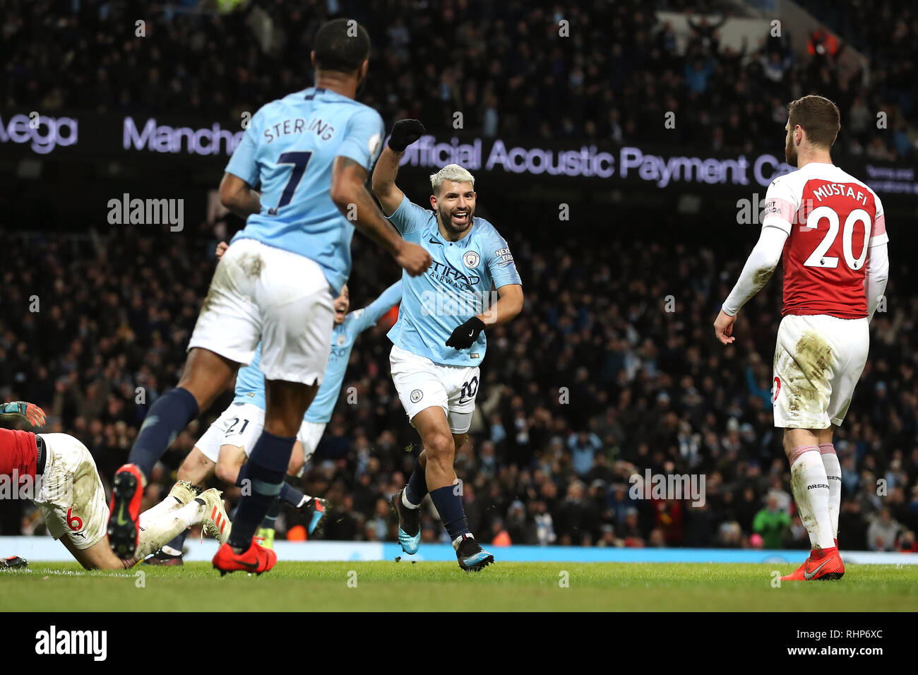 Manchester Citys Sergio Aguero Centre Celebrates Scoring His Sides