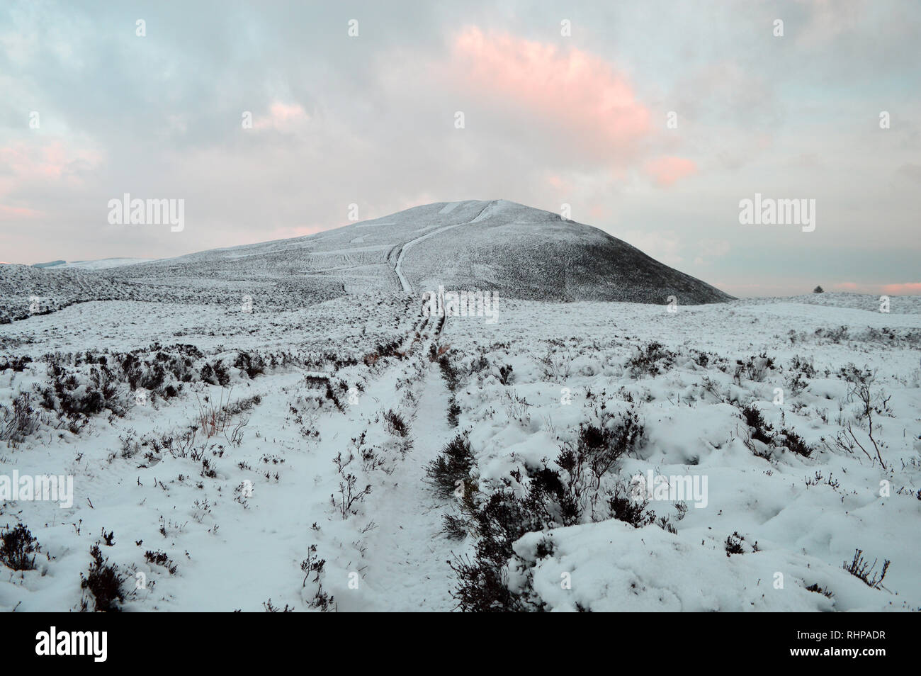 Views of Moel Morfydd on Llantysilio mountain after snowfall Stock ...