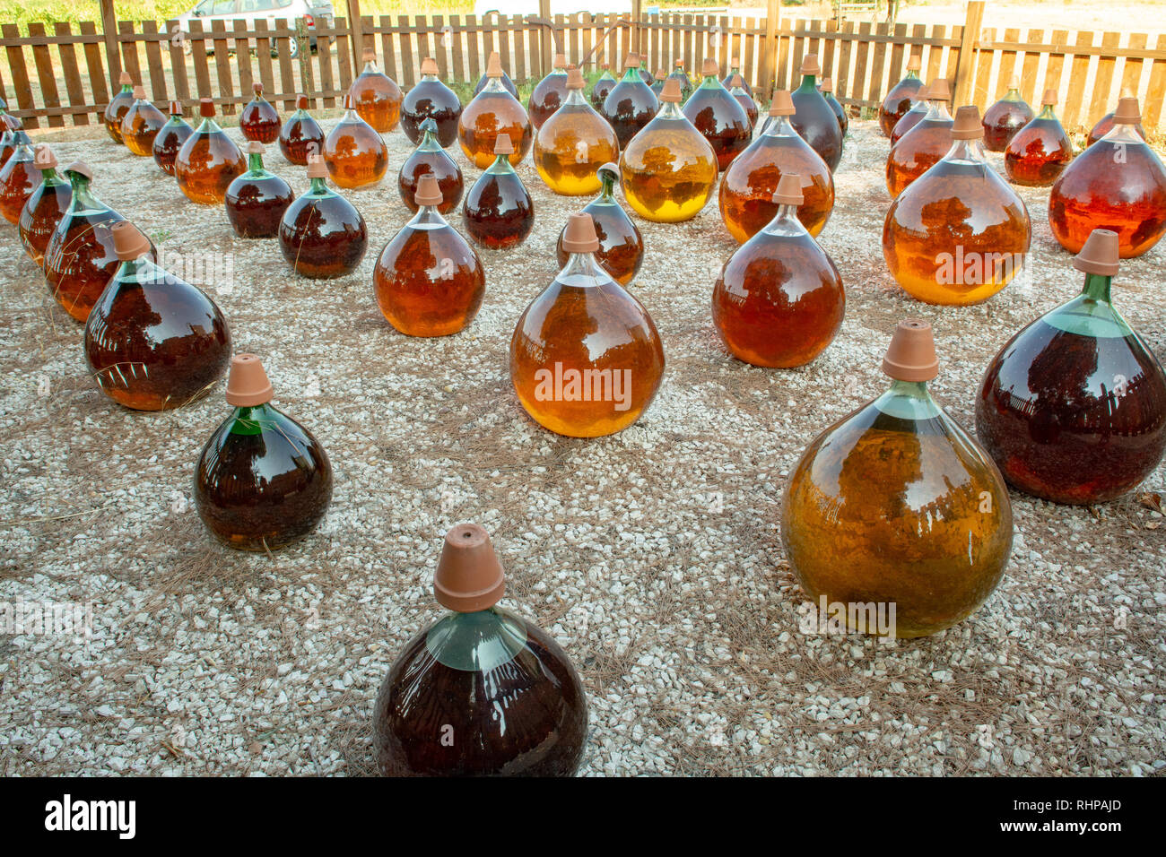 Making of natural sweet dessert muscat liqueur white wine outside in ...