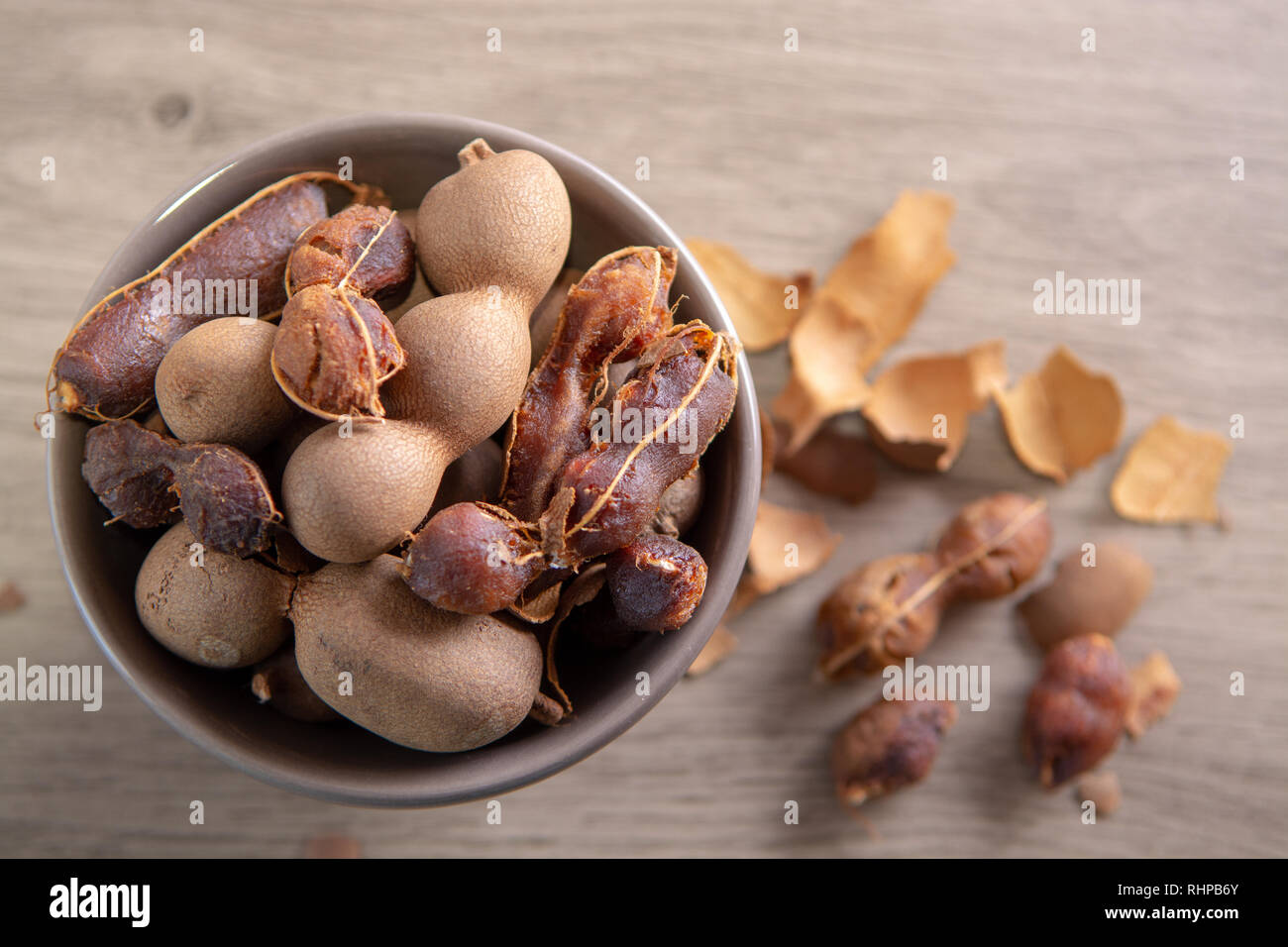 Fruits of tropcal Africal tree tamarind, used in cooking, traditional ...