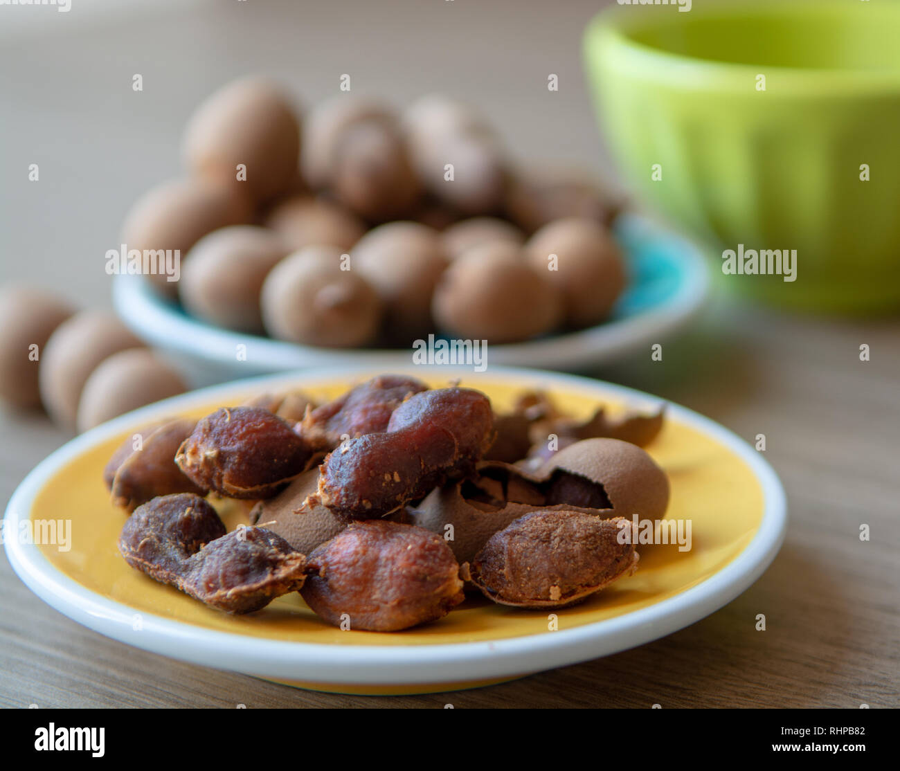Fruits of tropcal Africal tree tamarind, used in cooking, traditional ...