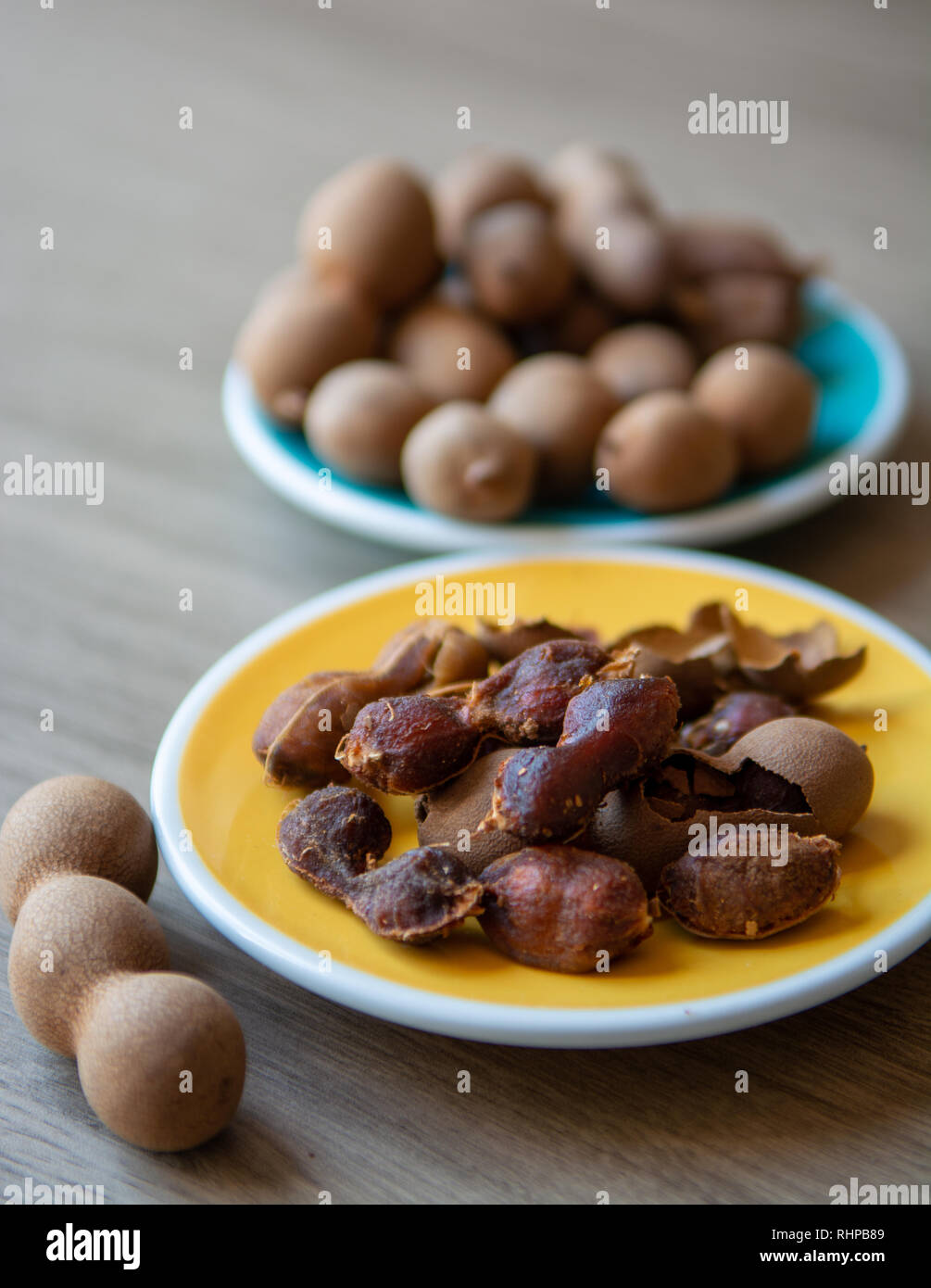 Fruits of tropcal Africal tree tamarind, used in cooking, traditional ...