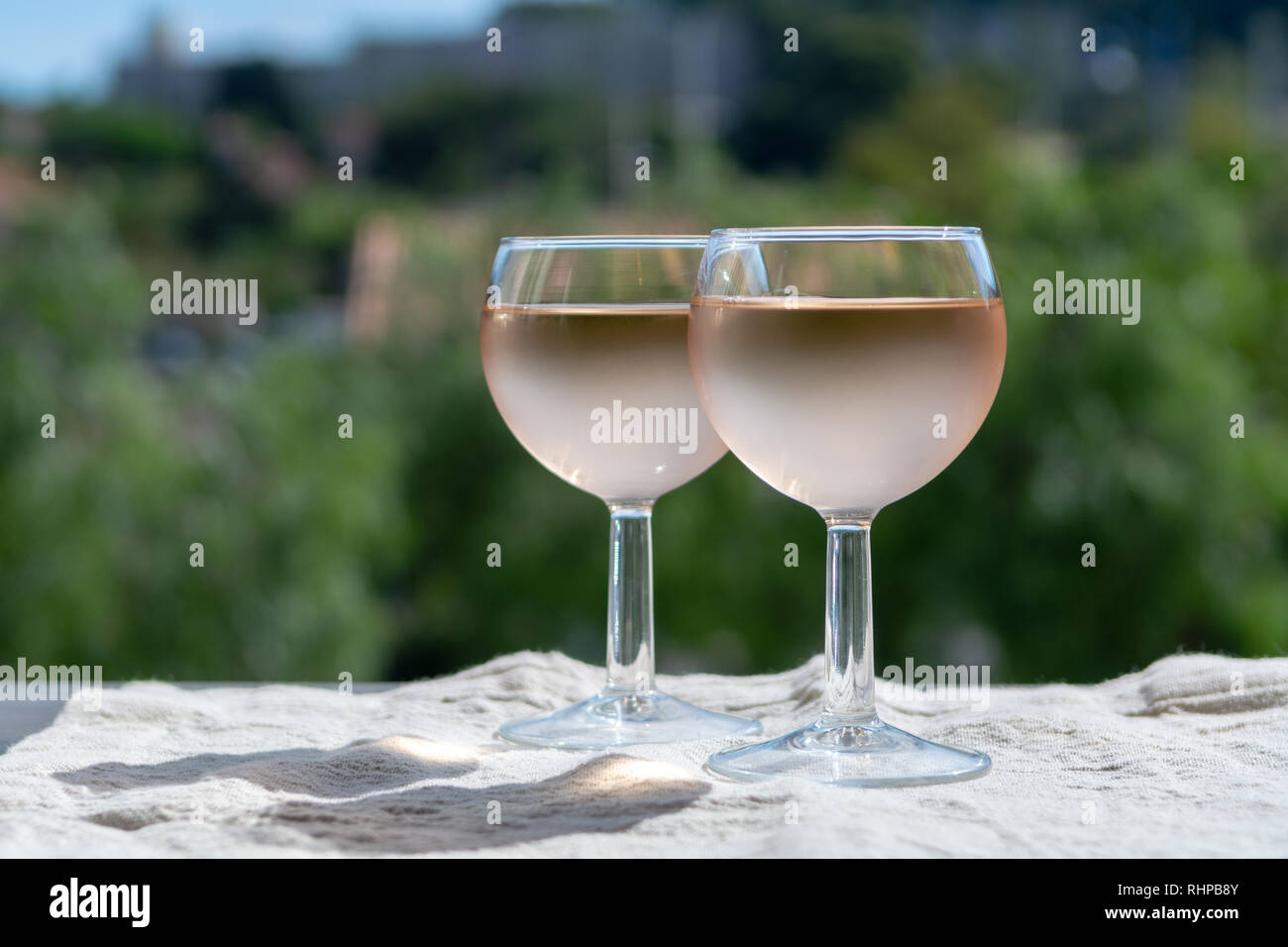 Rose wine of Provence, France, served cold on outdoor terrace in two ...