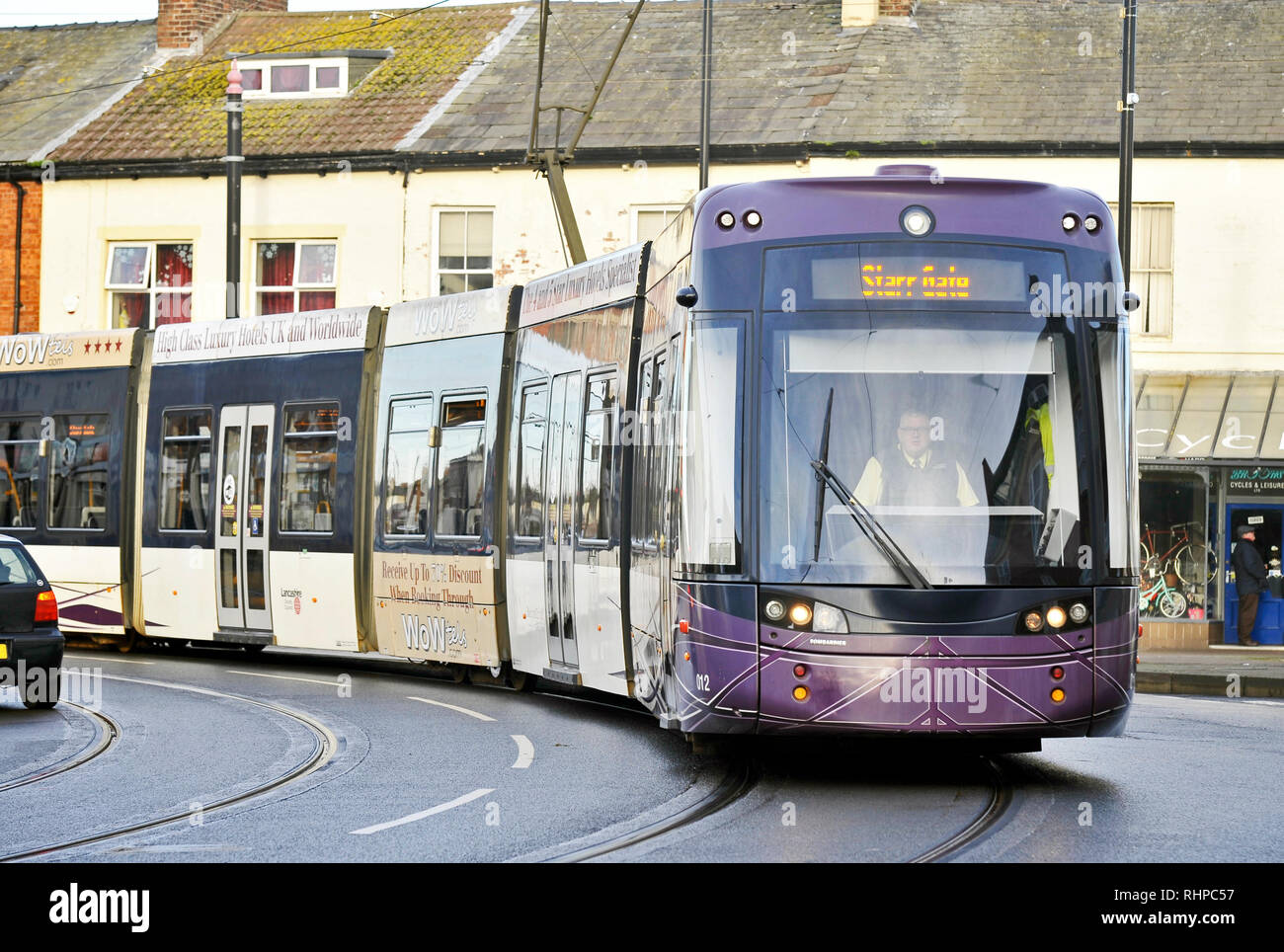 Bombardier tram operating in Fleetwood town centre Stock Photo - Alamy