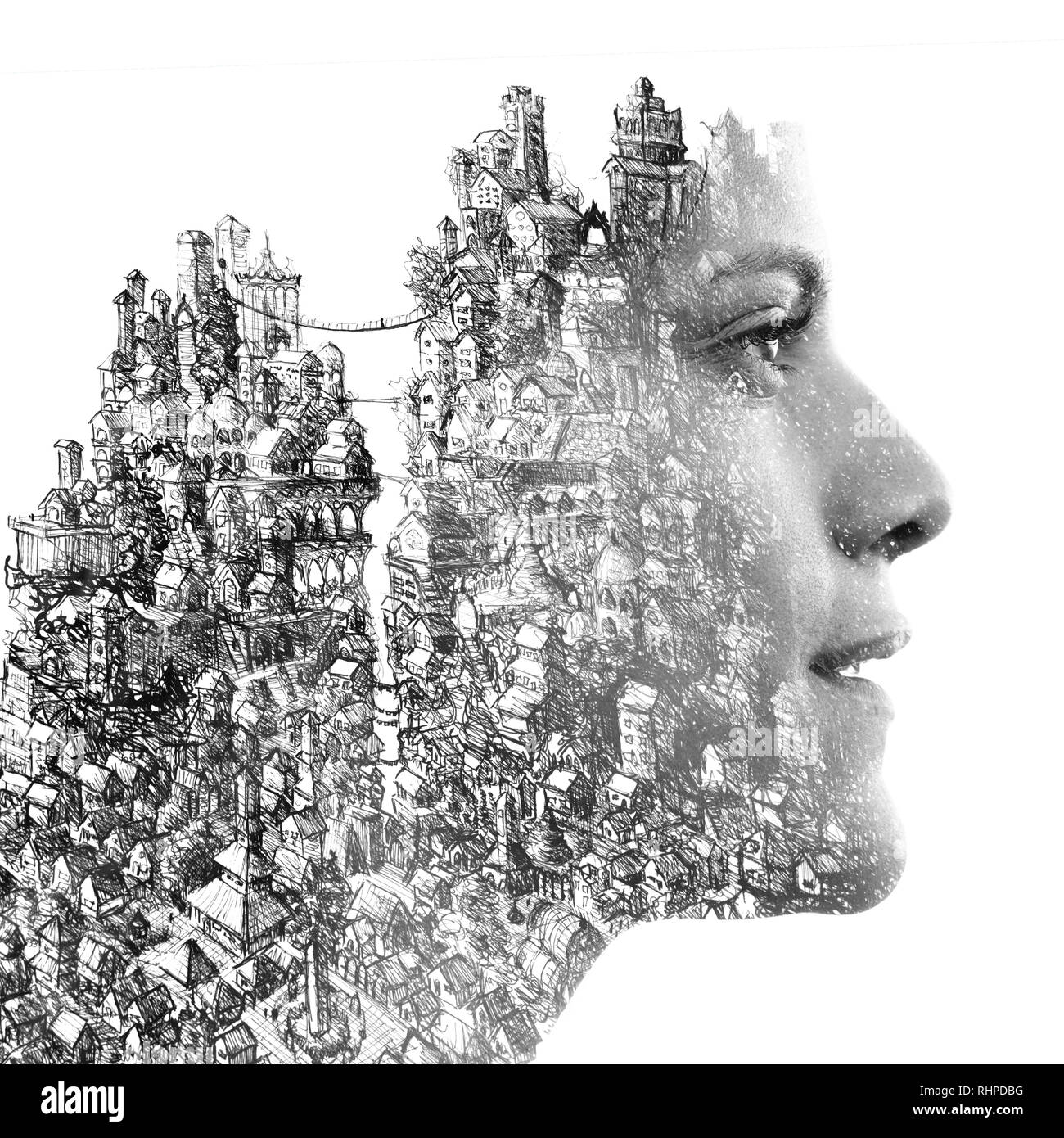 Portrait photography blends in with original artwork Stock Photo - Alamy