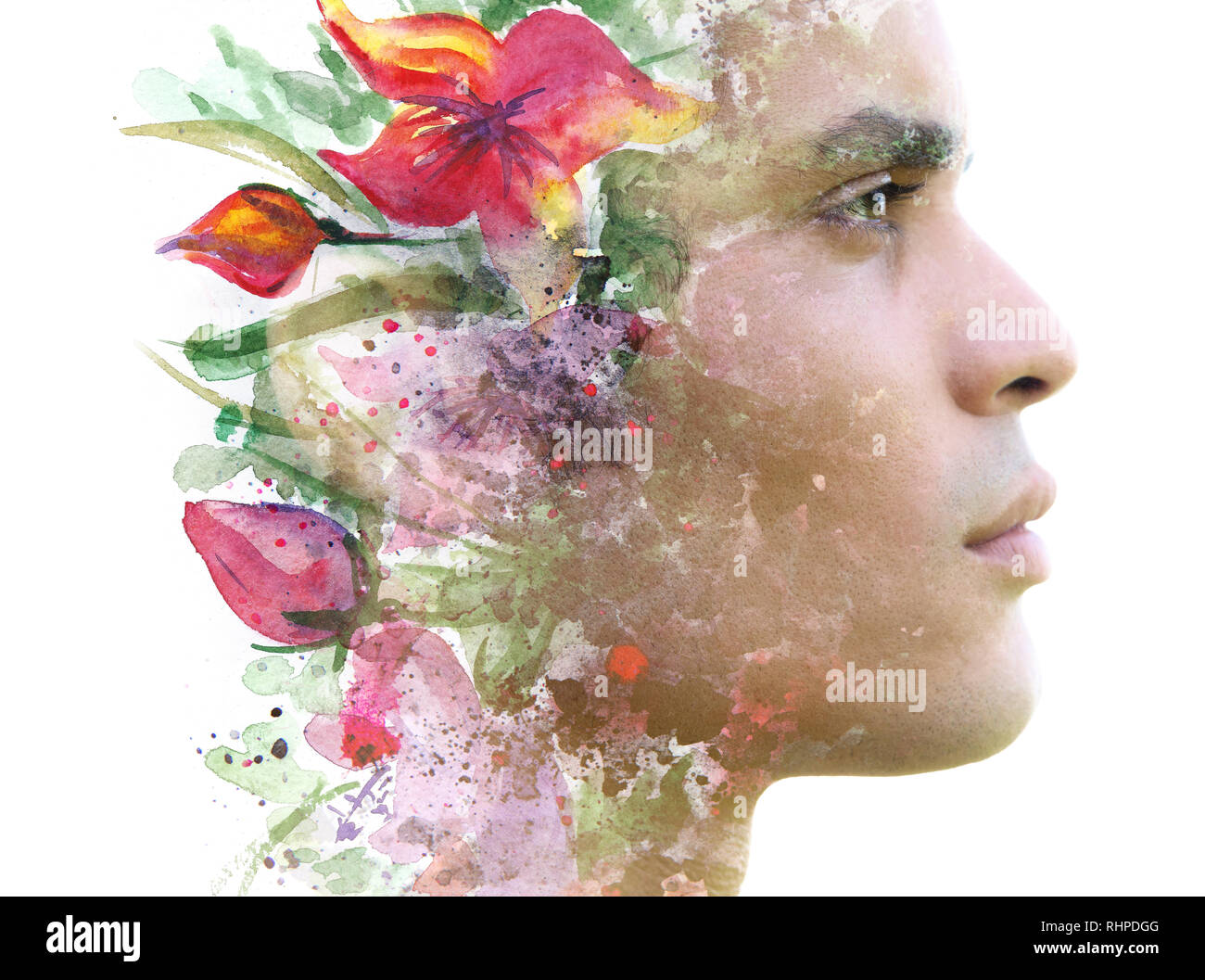 Portrait photography blends in with original artwork Stock Photo - Alamy