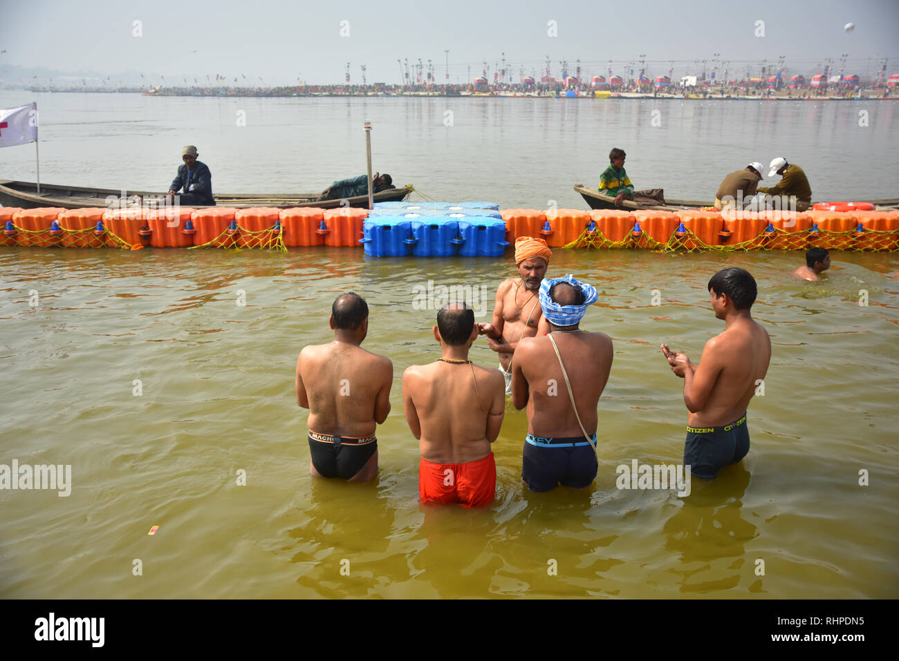 Pilgrims seen performing rituals during the pilgrimage. Kumbh Mela, one ...