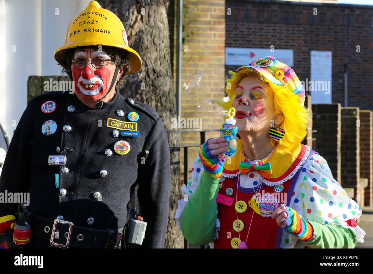 Clowns are seen during the event. Clowns are seen at Grimaldi Church ...