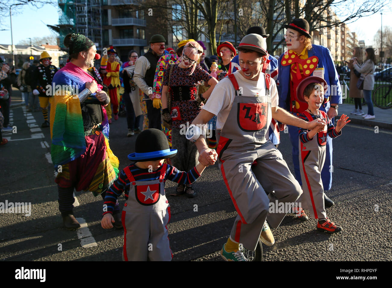 Clowns are seen during the event. Clowns are seen at Grimaldi Church ...