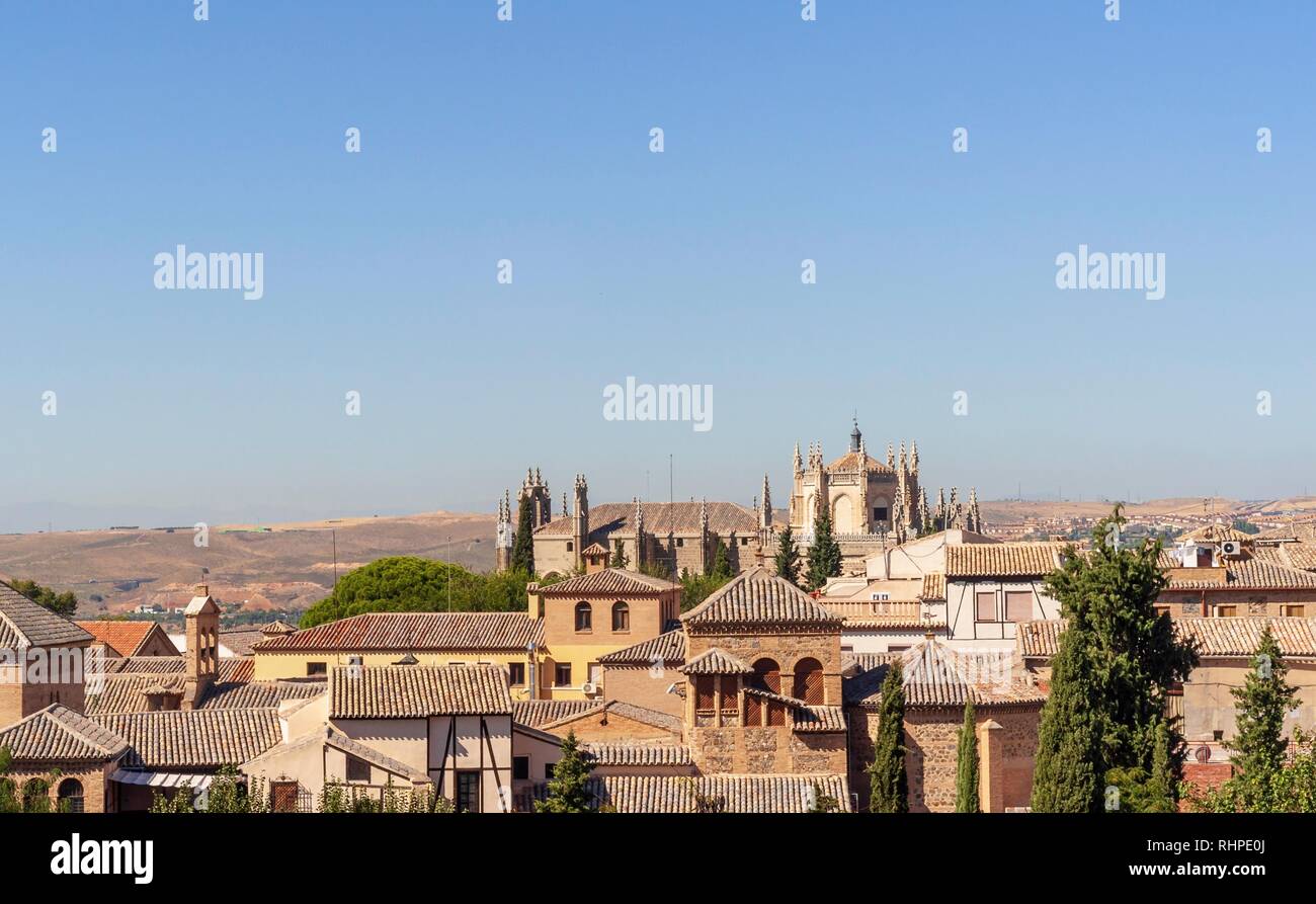 The rooftops of Toledo in Spain. Houses and buildings are in the ...