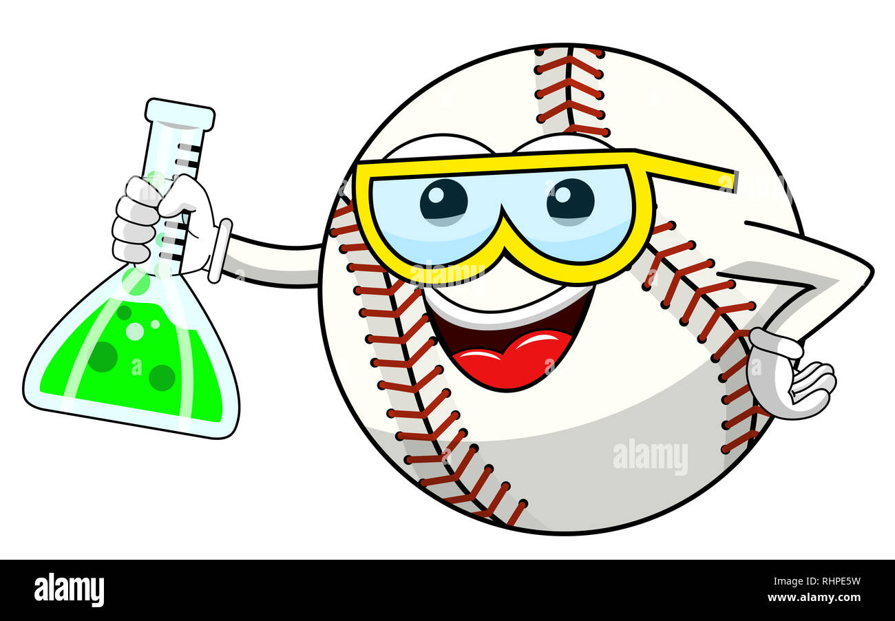 Baseball ball cartoon funny character chemist cruet isolated on white ...