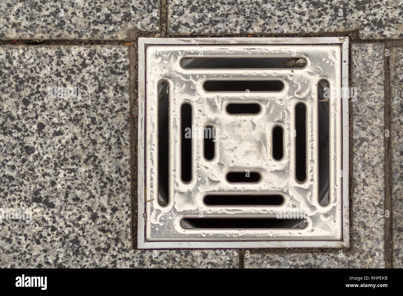 Water drain vent in kitchen, bathroom or basement ceramic tiled old ...