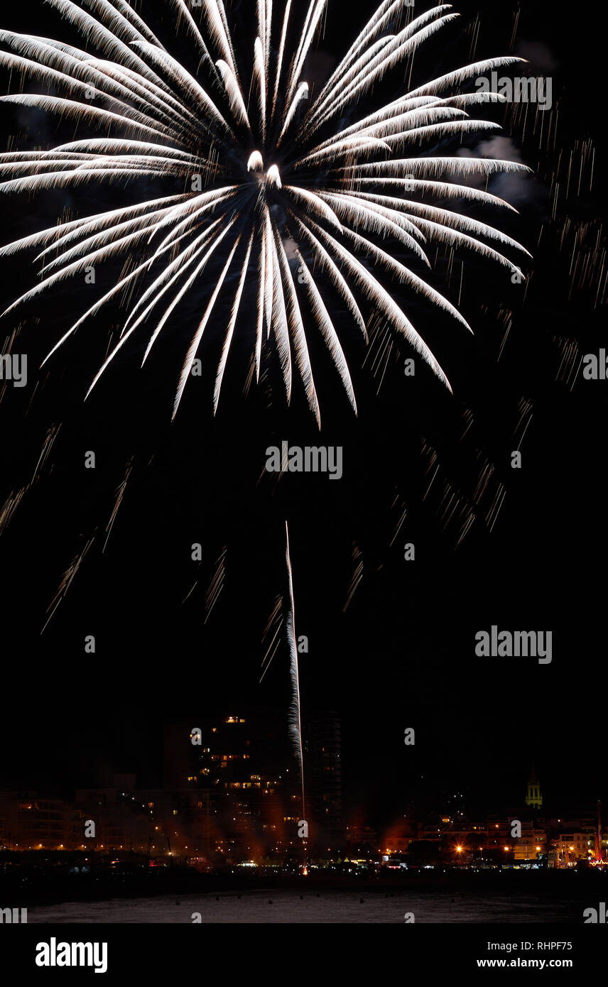 Night fireworks in a small town in Palamos in Spanish Costa Brava Stock ...
