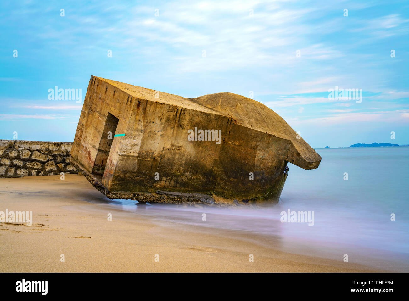Old bunker on a quiet beach in Xiamen, China Stock Photo - Alamy